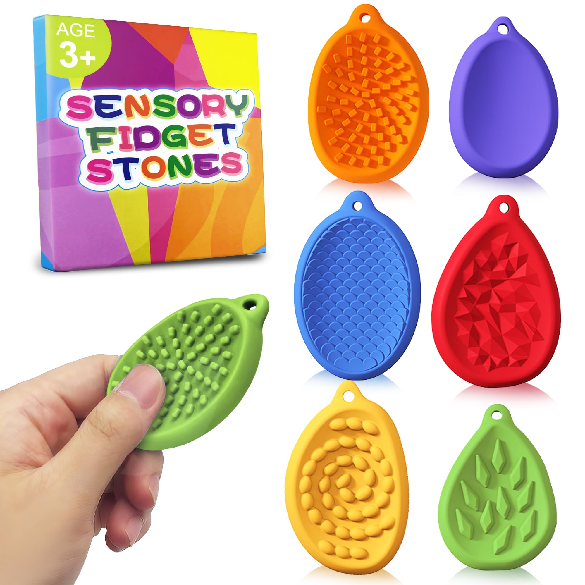 Amazon.com: Fidget Toys Worry Stone for Kids 6 Pack Silicone Chewy ...