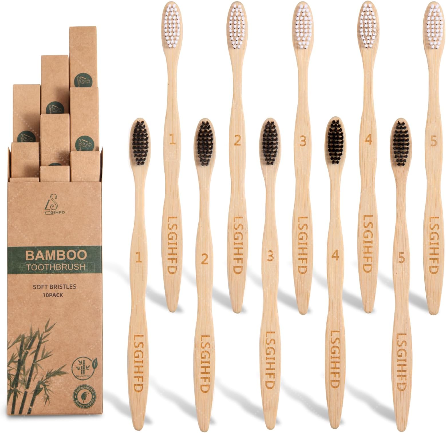 Amazon.com : LSGIHFD Bamboo Toothbrushes for Adults 10 Pack, BPA Free ...