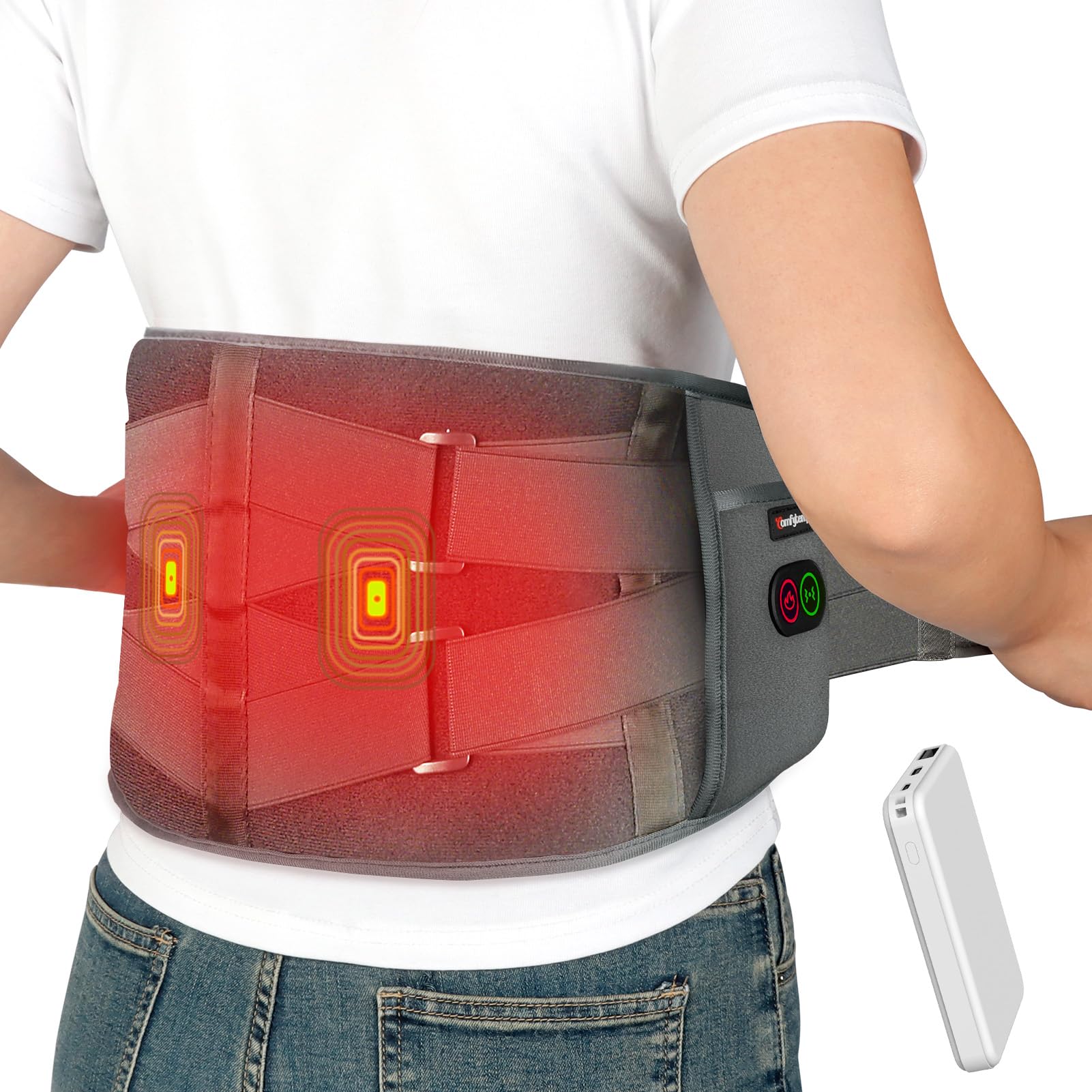 Comfytemp Cordless Heating Pad with Massager for Back Pain Relief ...