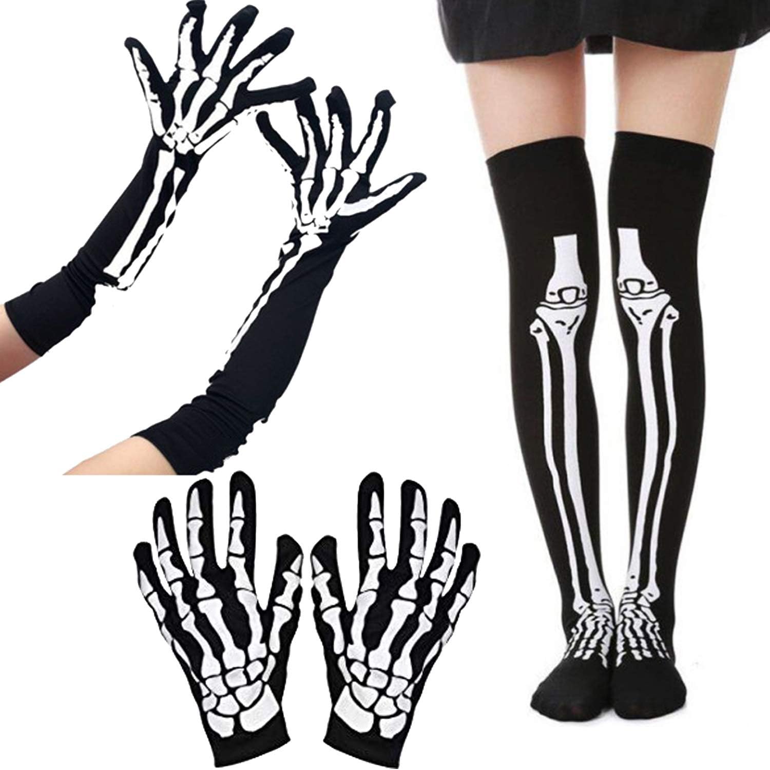 Amazon.com: EBaokuup 3 Pairs Halloween Skeleton Stocking and Gloves ...