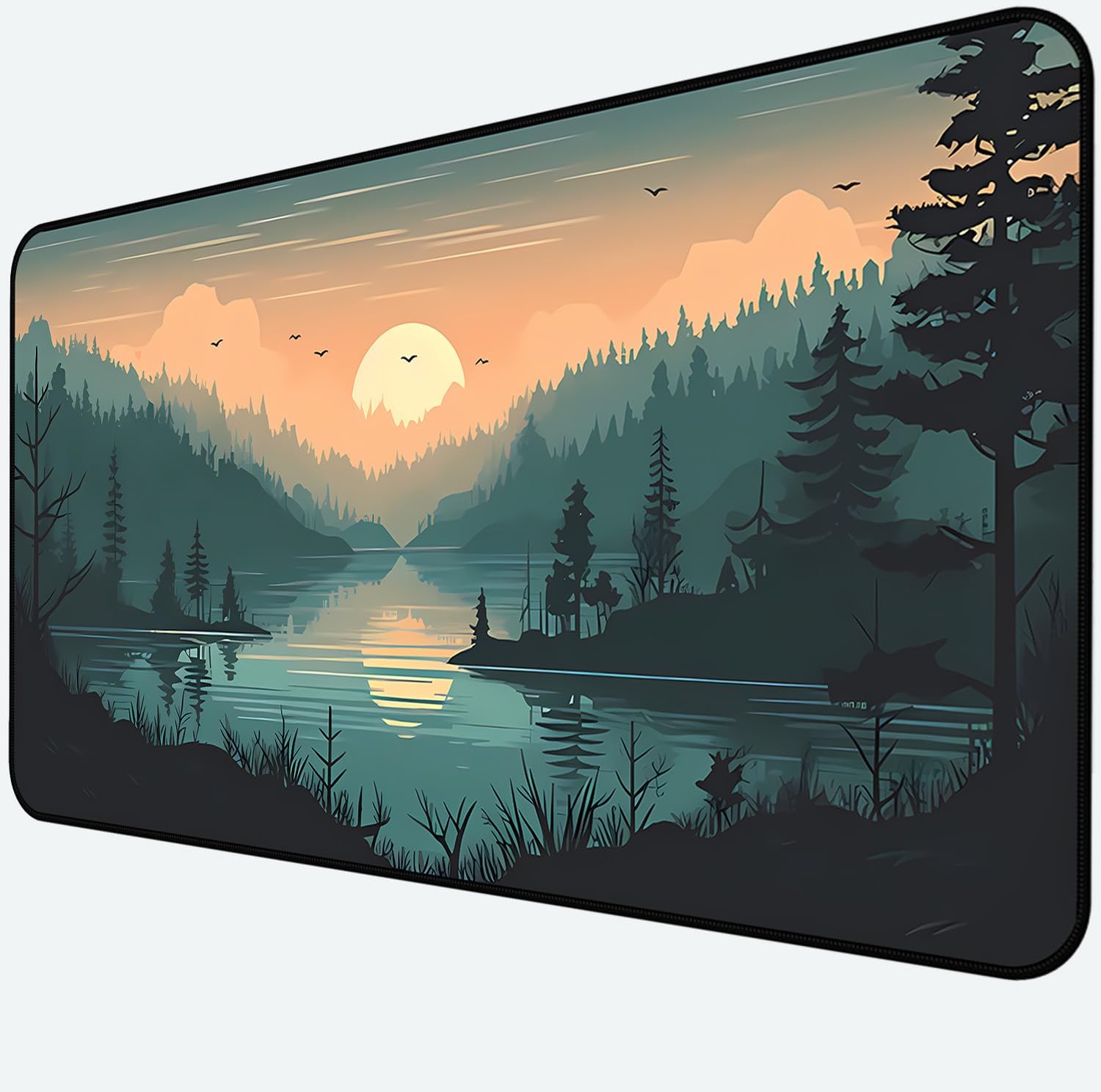 Sunset Lake Mouse Pad XXL, Green Forest Plant Desk Pad, Large Computer ...