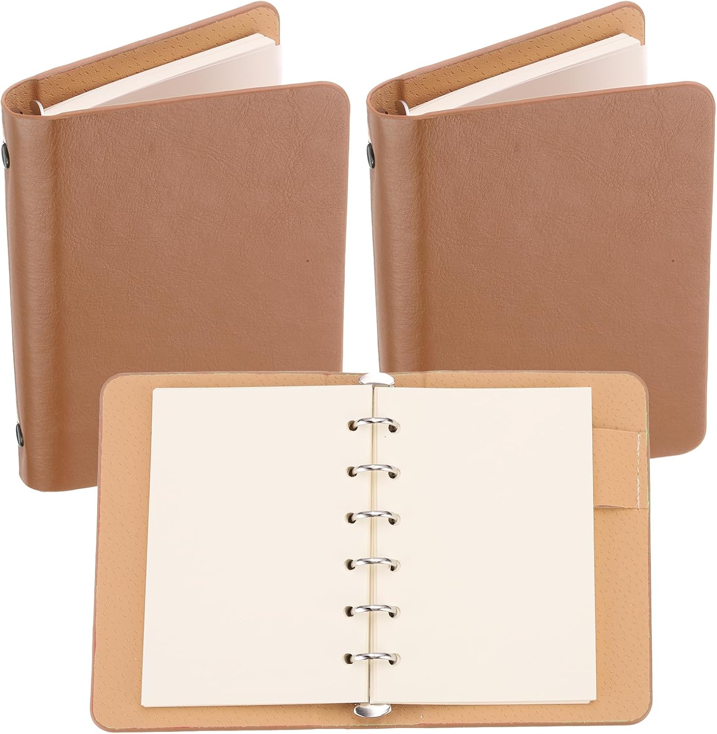 PATIKIL 6 Ring Binder Cover, 2 Pack A7 Leather Notebook Binder Mini ...