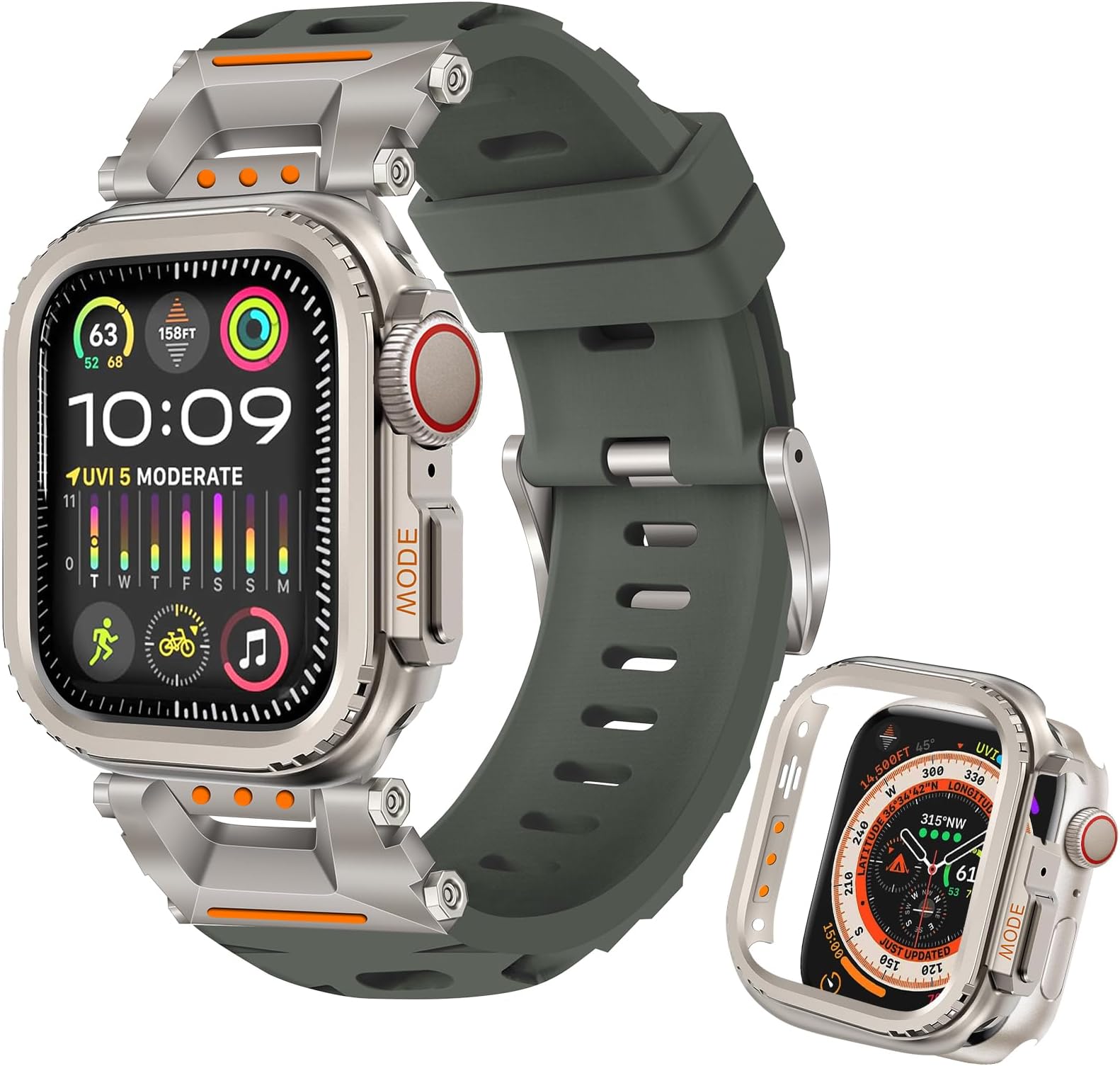 Amazon.com: Rugged Strap for Apple Watch Band 46mm with Stainless Steel ...