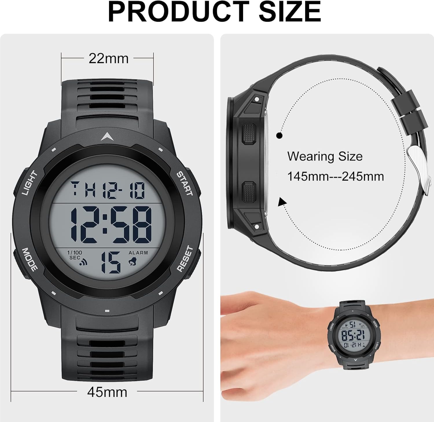 GOLDEN HOUR Mens Waterproof Digital Sport Watches Wide Screen Easy Read ...