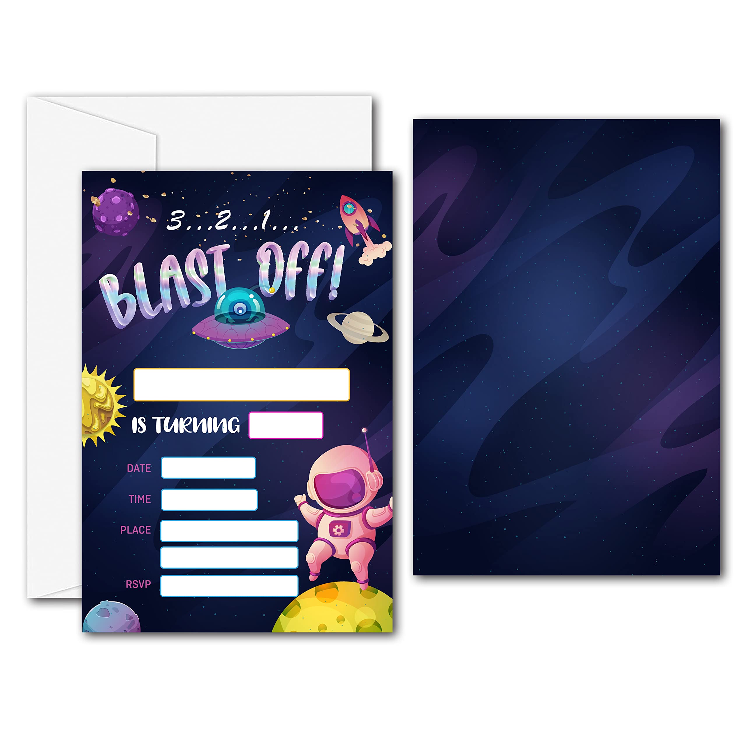 Space Galaxy Invitations Editable Outer Space First Birthday