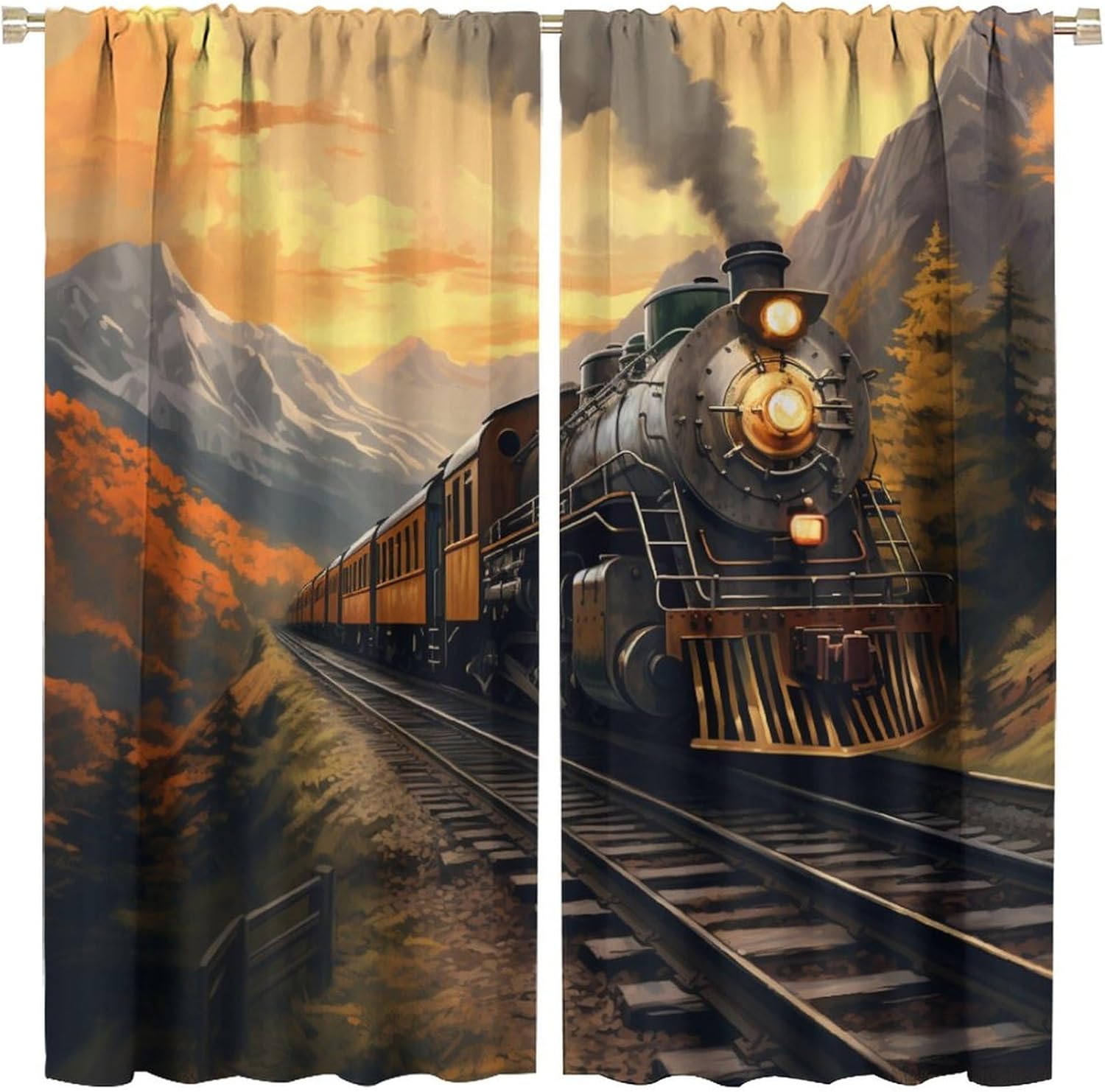 Amazon.com: LITINGZHILONG Retro Steam Train Theme Blackout Curtain ...