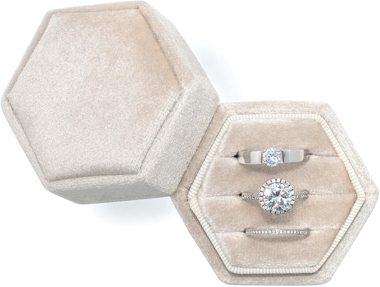 Amazon.com: Beatilog Hexagon Ring Box 3 Slots - Velvet Premium Wedding ...