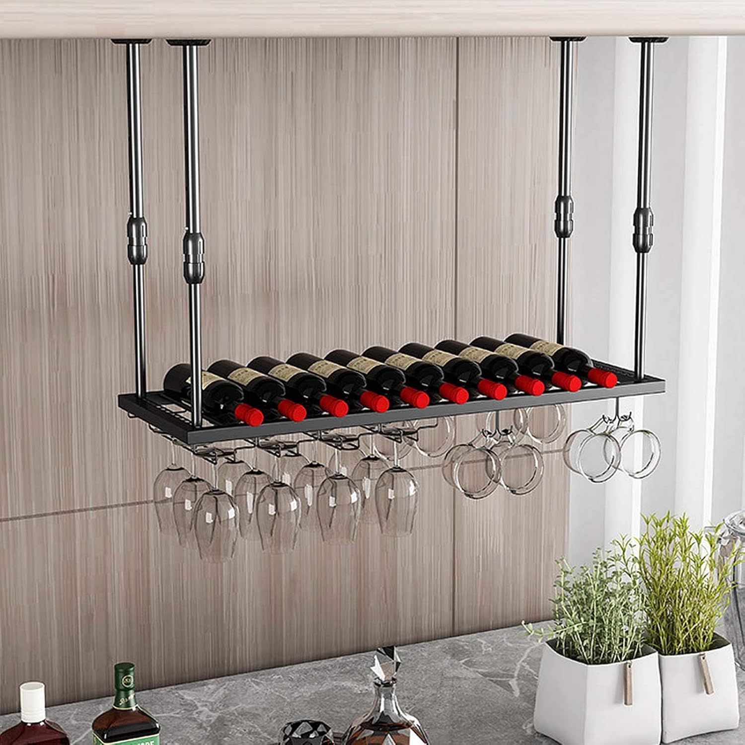 Amazon.com: HZH Wine Glass Rack Shelf Storage Wall Mounted Wine Bottle ...