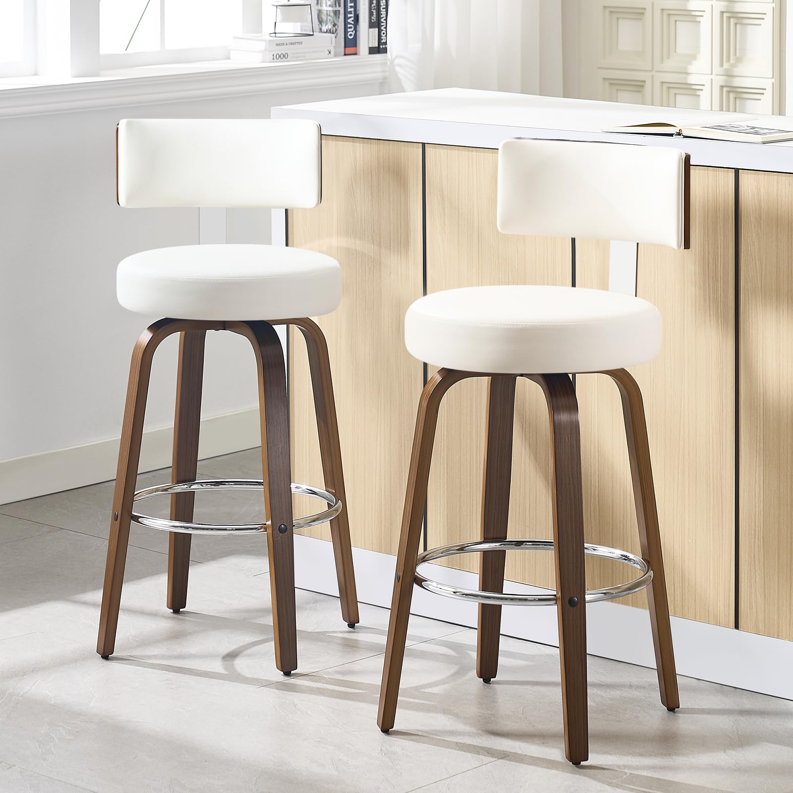 Amazon.com: Bekrvio Swivel Bar Height Bar Stools Set of 2, Faux Leather ...