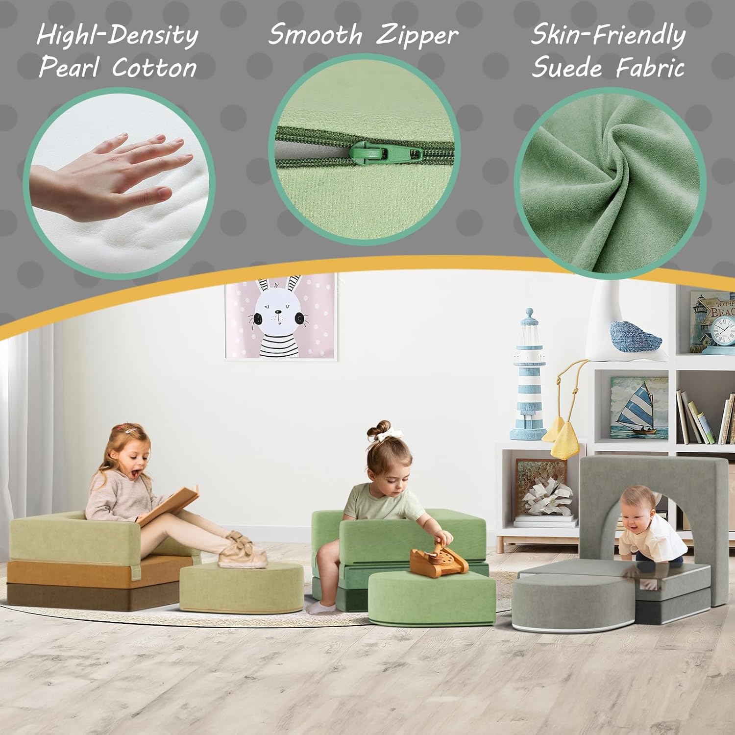 Pelnuies Nugget Kids Couch, 3 PCS Play Couch Sofa for Kids, Imaginative ...