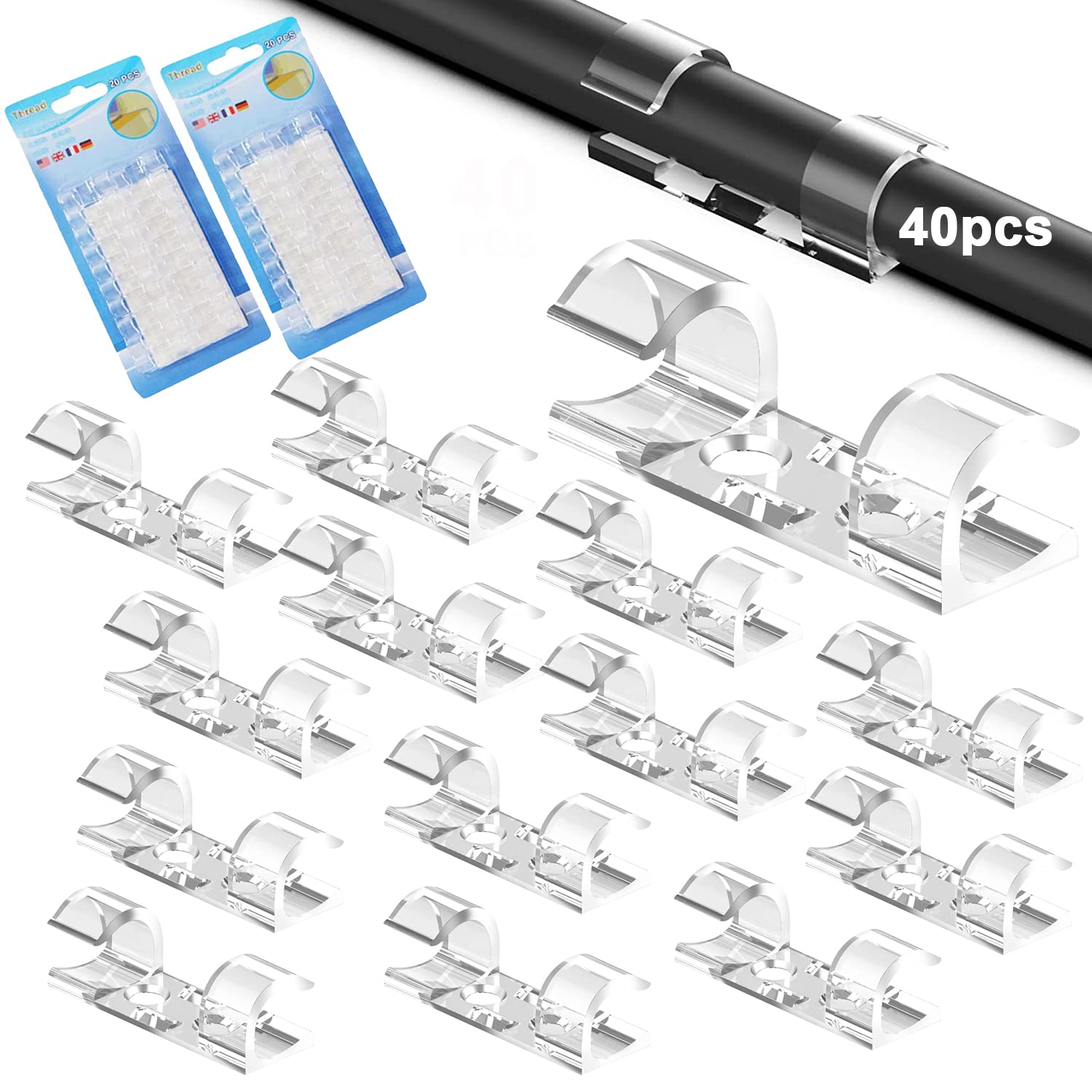 40PCS Transparent Cable Clips, Self Adhesive Cable Wire Holder, Durable ...