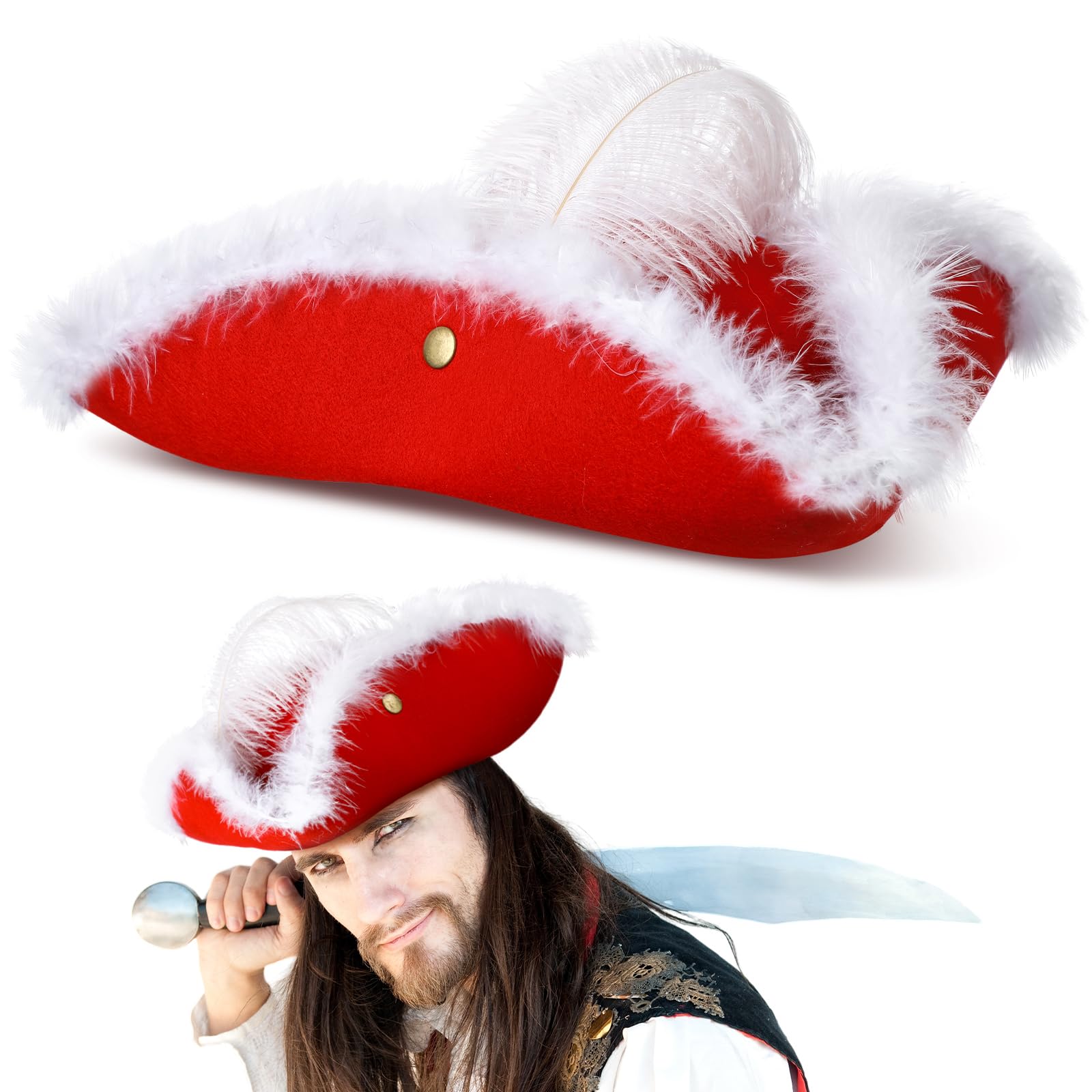 Amazon.com: Yinkin Christmas Tricorn Pirate Hat Red Pirate Hat with ...
