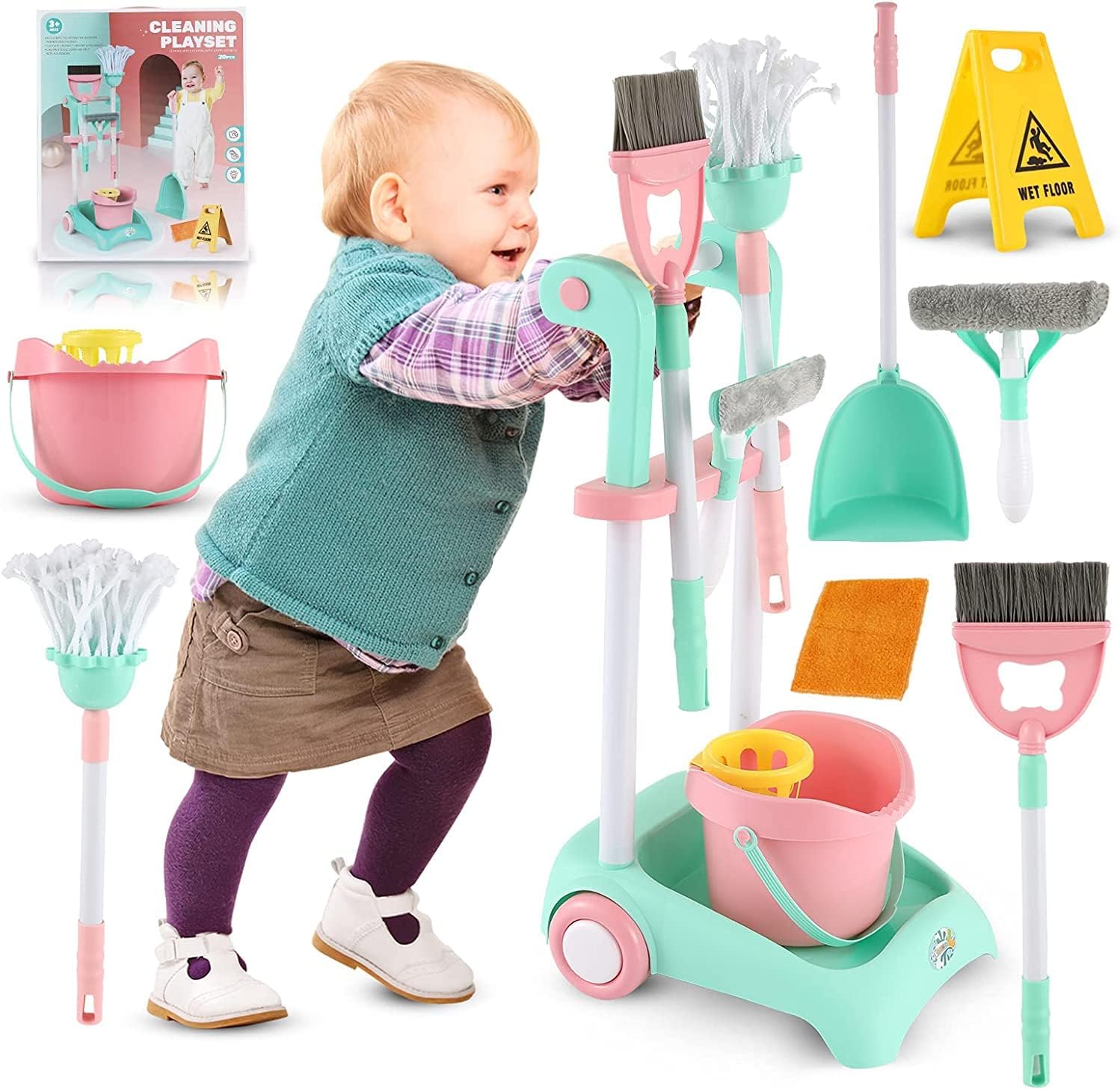 AUSLEE Kids Cleaning Set Toys, Toddler Broom Baby Mop Dustpan Playset ...