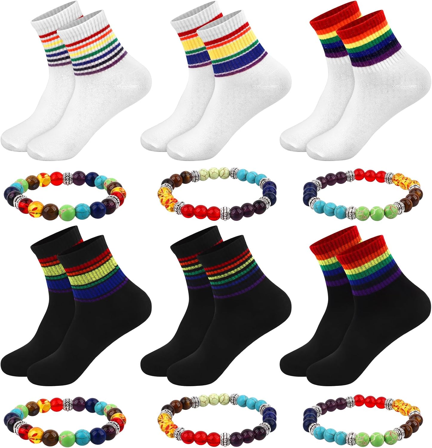 Amazon.com: 6 Pairs Rainbow Striped Socks for Men Women Pride Ankle ...