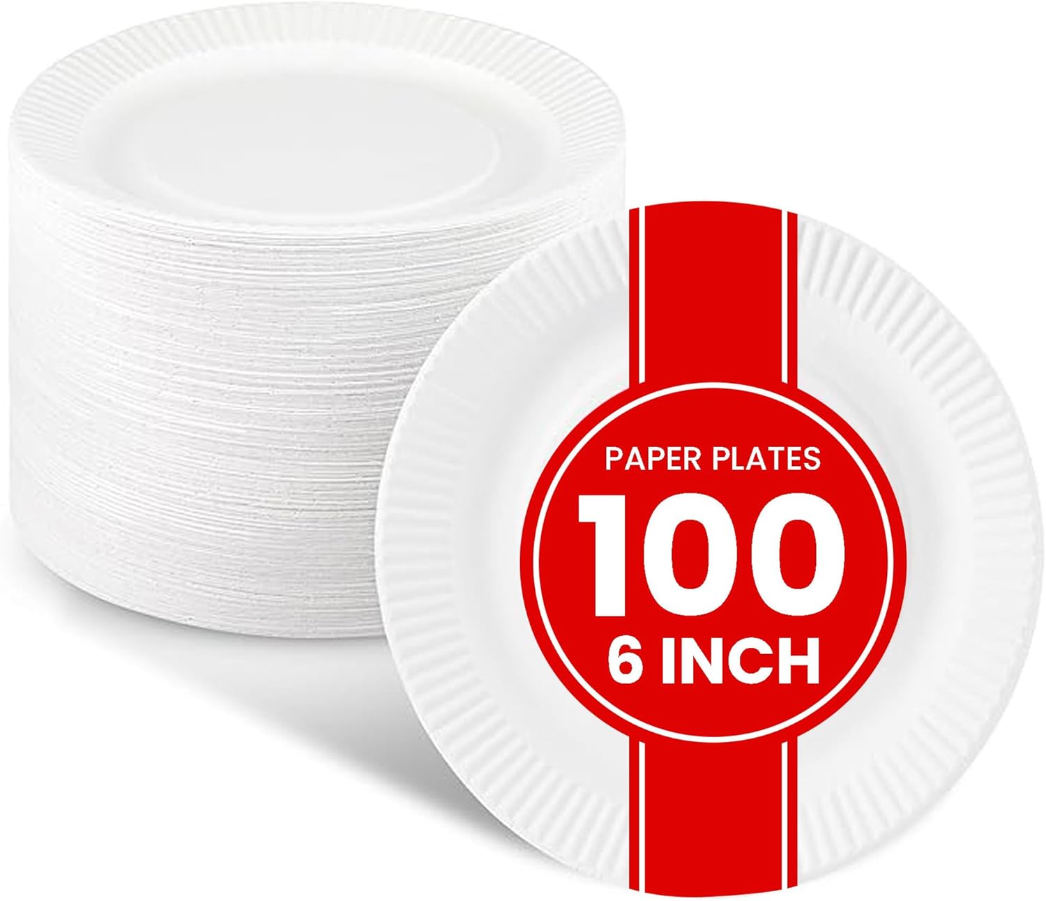 Small Paper Plates - [100-Pack] - (6-Inch Round) - Lightweight Uncoated ...