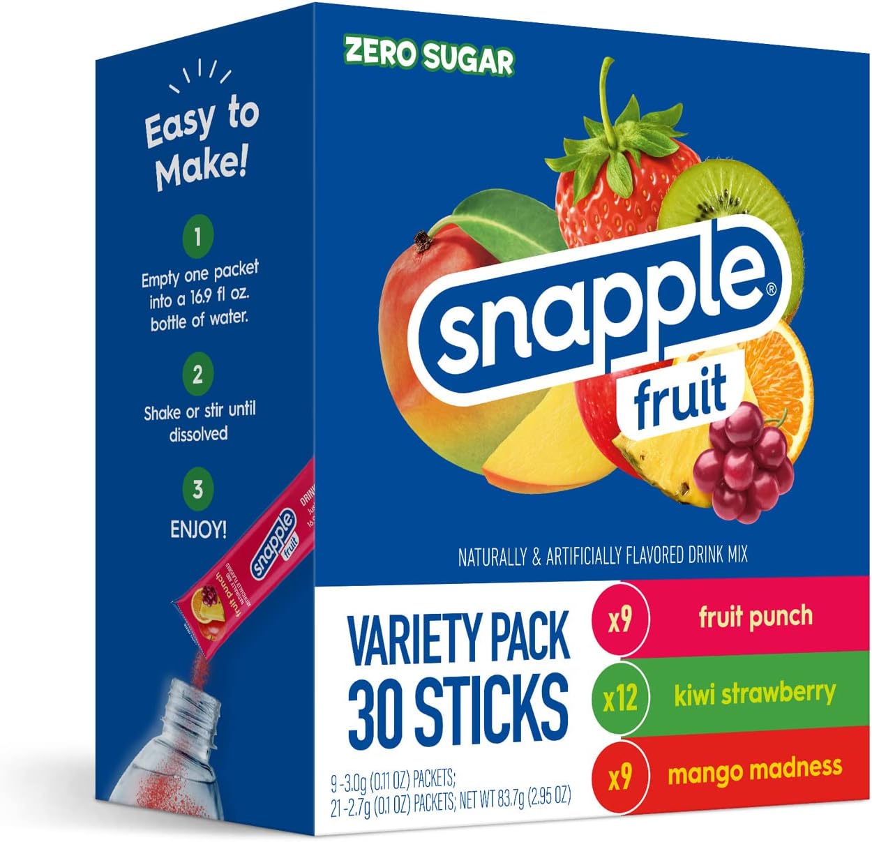Amazon.com : Snapple Powder Drink Mix Variety Pack - 30 Powder Sticks ...