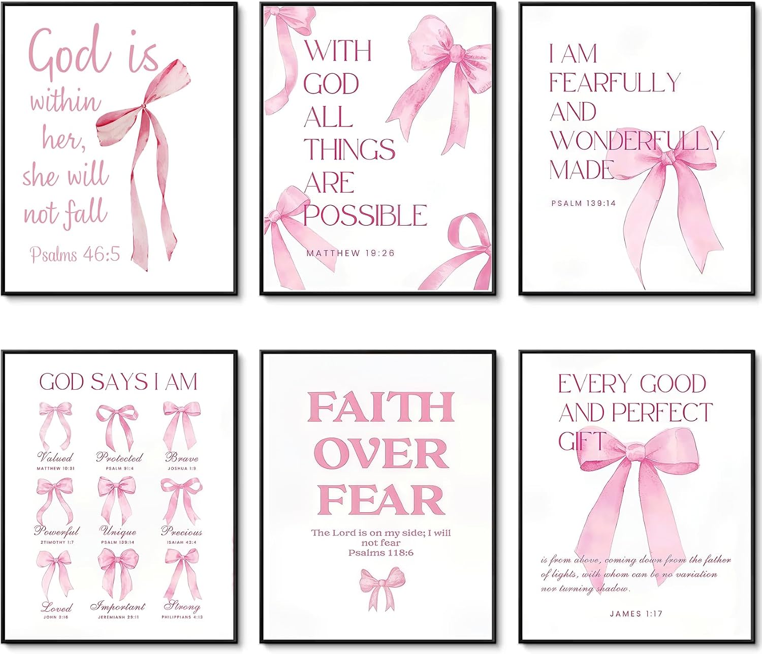 Amazon.com: 6Pcs Pink Bow Wall Art Inspirational Christian Bible Verse ...