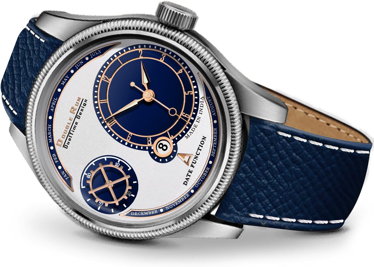 DOUBLERUN Chronograph and Date Display Dial Leather Strap Analog Wrist ...