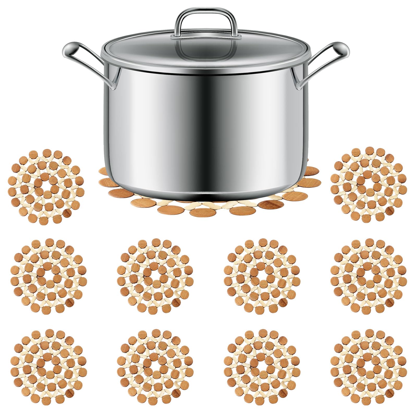 Amazon.com: 10 Pack Bamboo Trivets for Hot Dishes, Heat Resistant ...