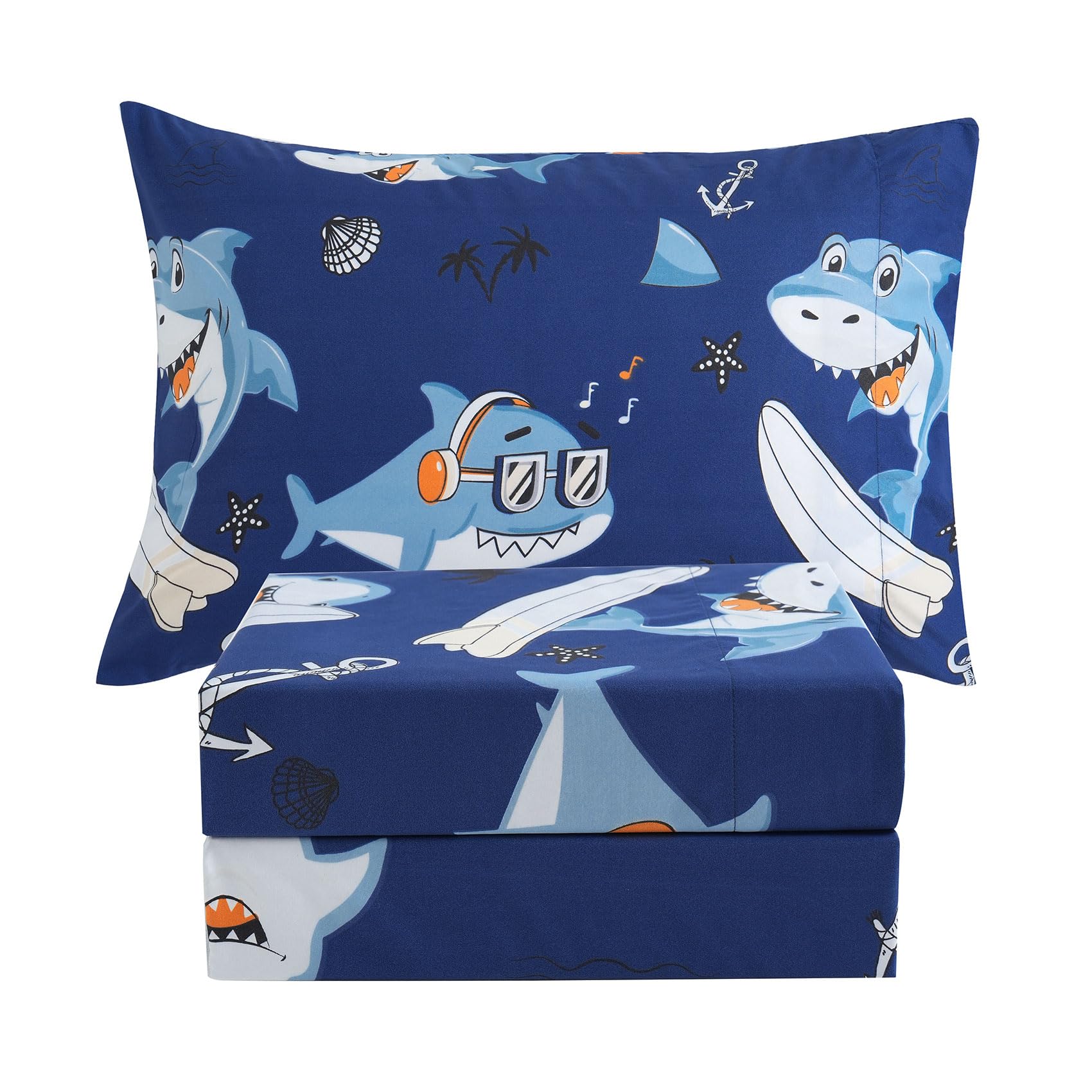 Amazon.com: JSD Blue Shark Surfing Kids Sheet Set Twin Size, 3 Piece ...