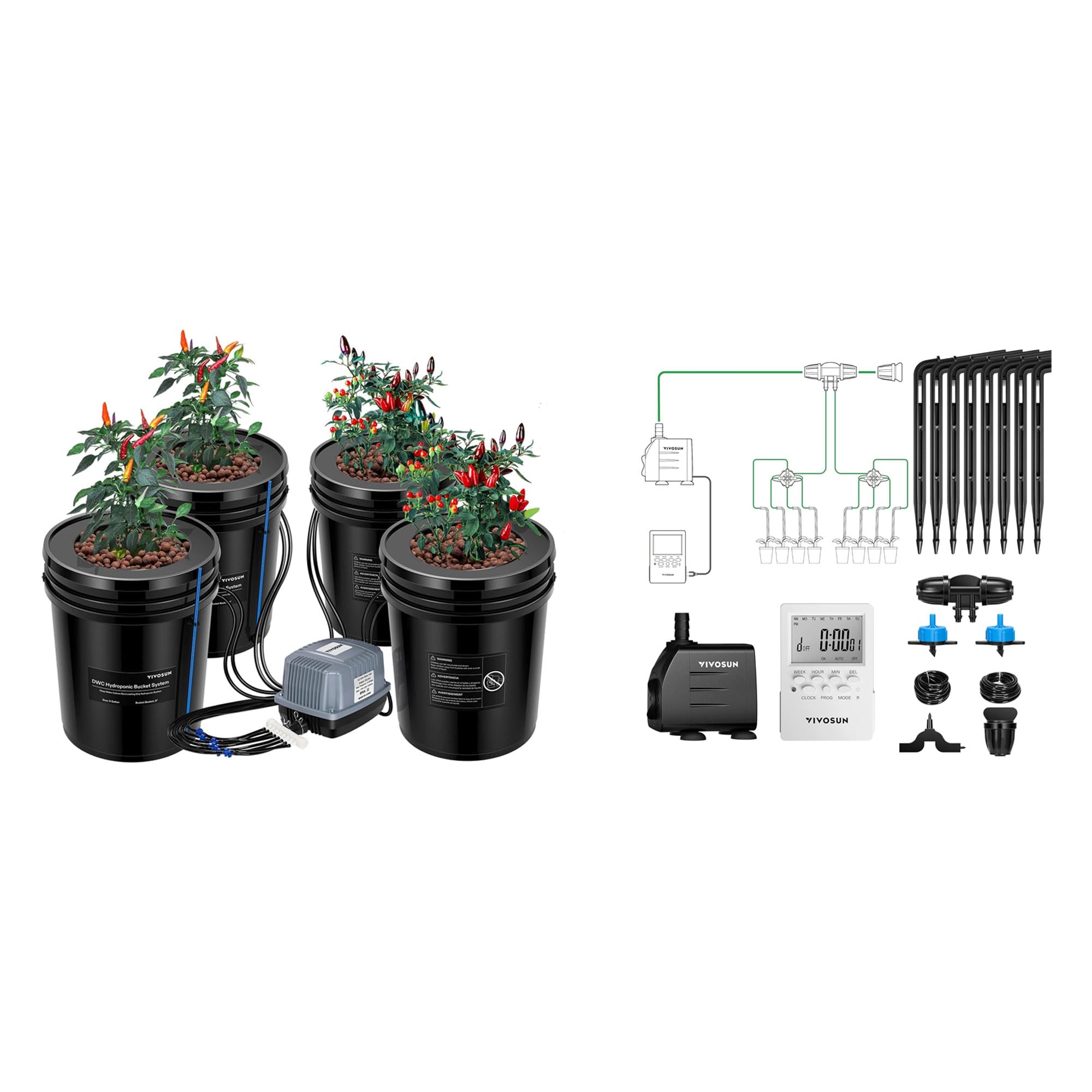 Amazon.com : VIVOSUN DWC Hydroponics Grow System with Top Drip Kit and ...