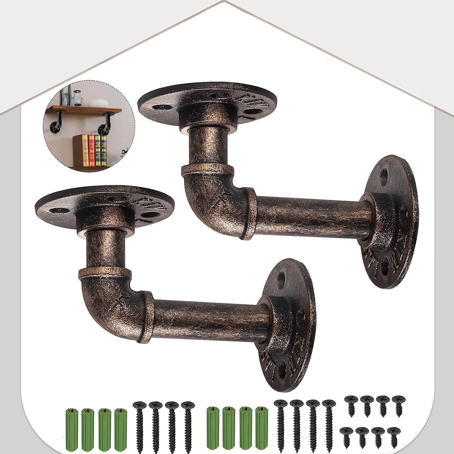 Homgen Bronze Pipe Shelf Brackets 2pcs Tube Rack Industrial Plumbing ...