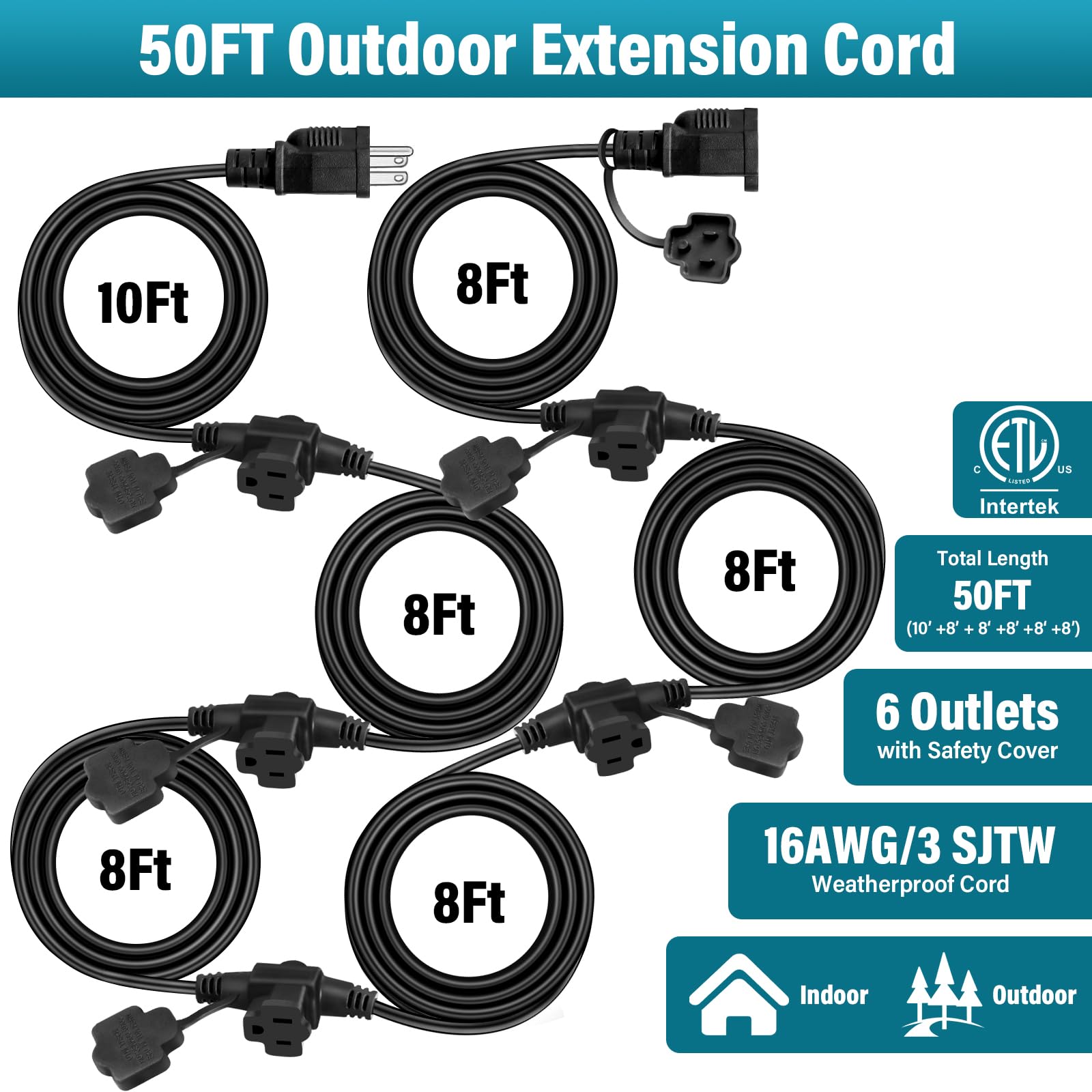Snapklik.com : Riare 50 Ft Outdoor Extension Cord Multiple Outlet ...