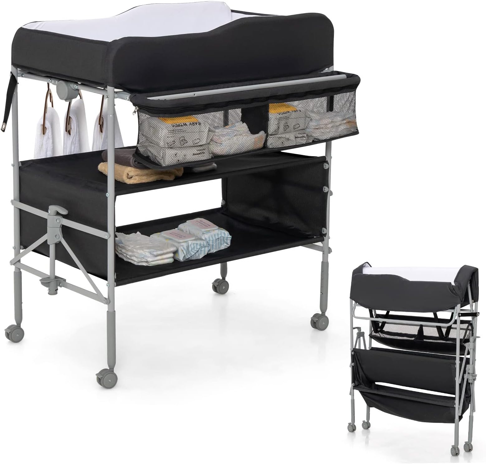 COSTWAY Baby Changing Table, Folding Nursery Changing Station with 4 ...