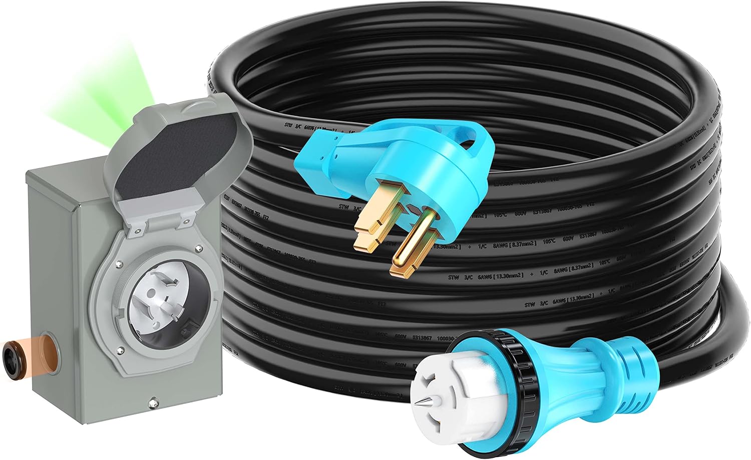 Amazon.com: CircleRiver 50 Amp 20 Feet Generator Cord and Power Inlet ...