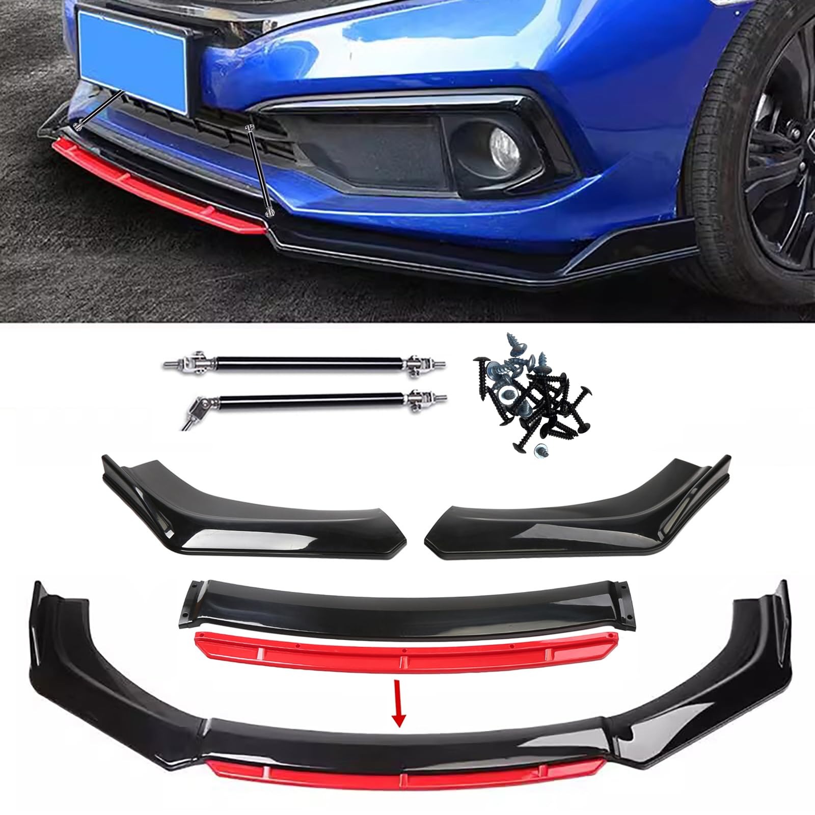 Universal Red Front Bumper Lip Chin Spoiler PP Front Bumper Lip Sopiler ...