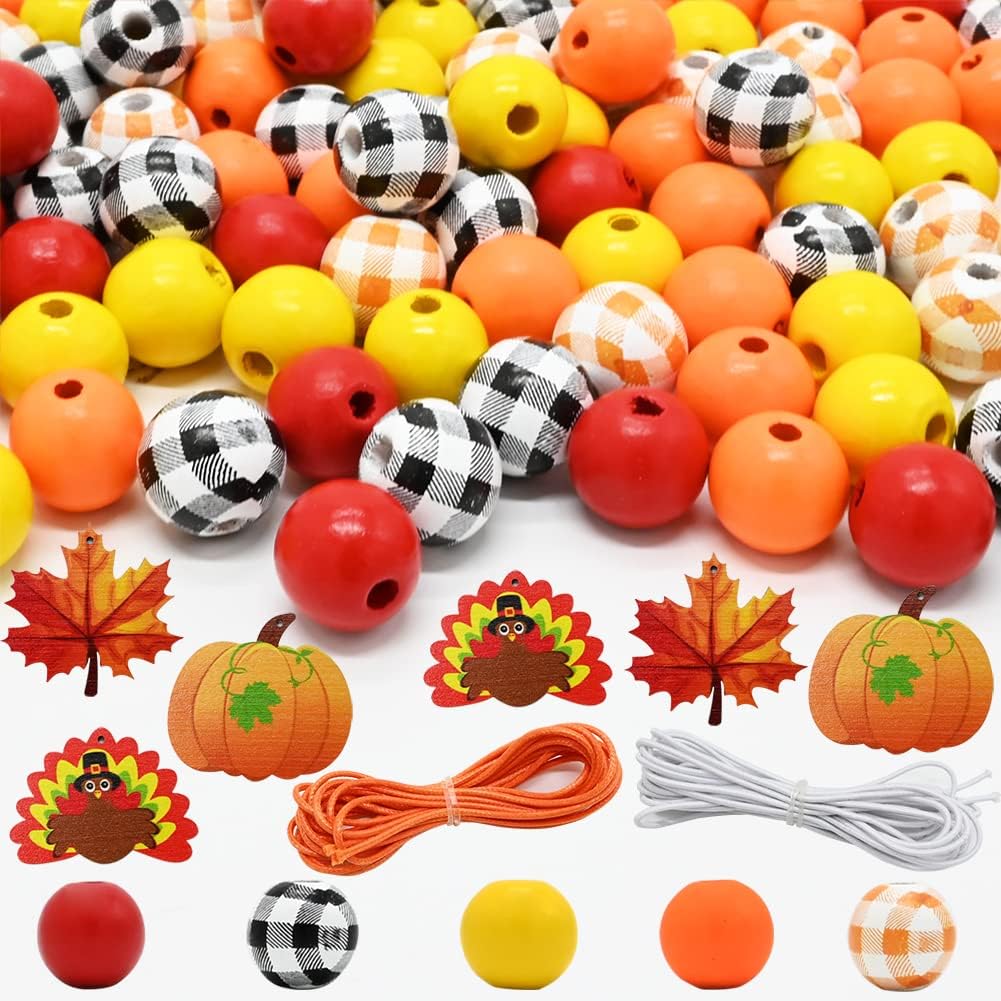 Amazon.com: 156PCS Thanksgiving Wood Beads, Thanksgiving Fall Farmhouse ...