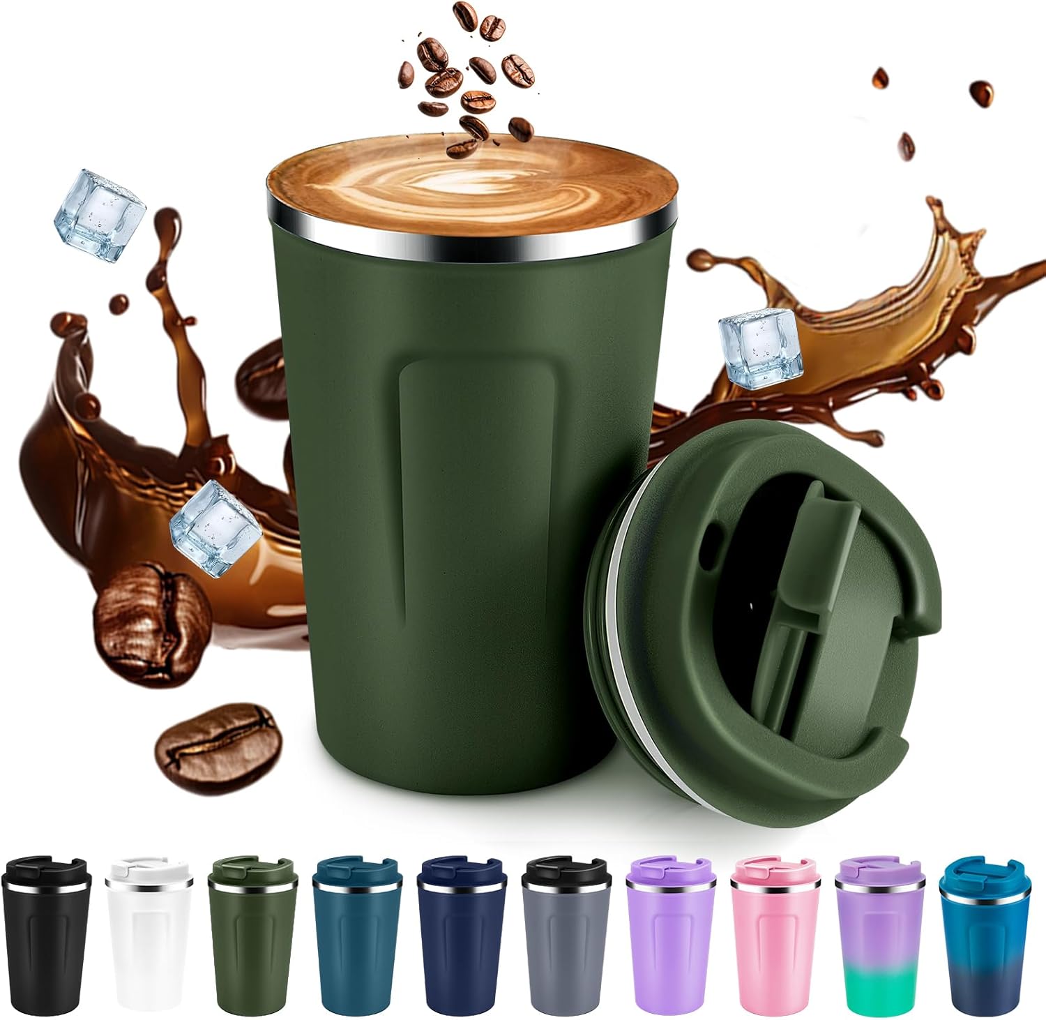 Amazon.com: Volhoply 12 oz Double Wall Insulated Vacuum Travel Coffee Mug with Flip Lid,Reusable ...