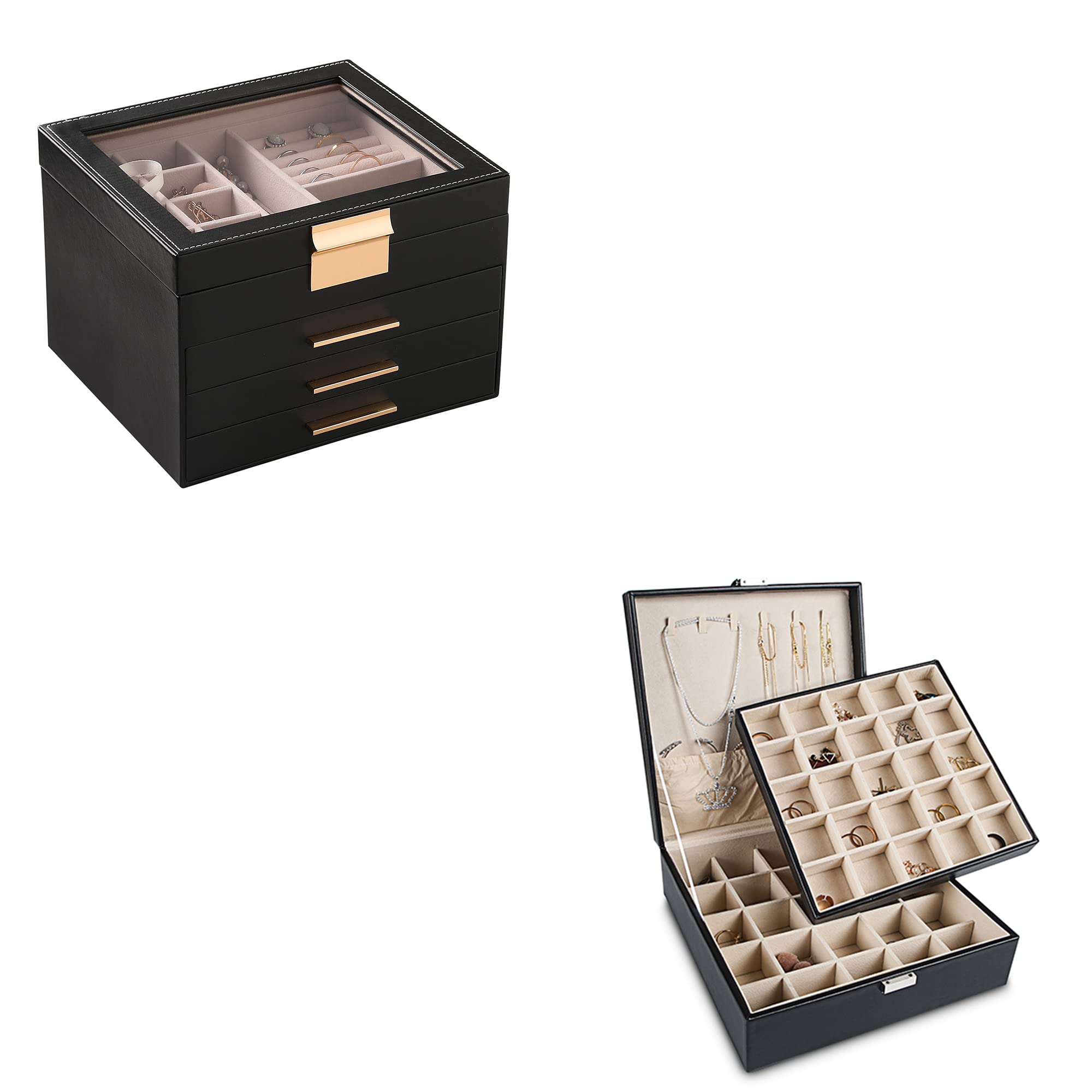 Amazon.com: Frebeauty 50 Slots Jewelry Box Bundle:50 Slots Double Layer ...