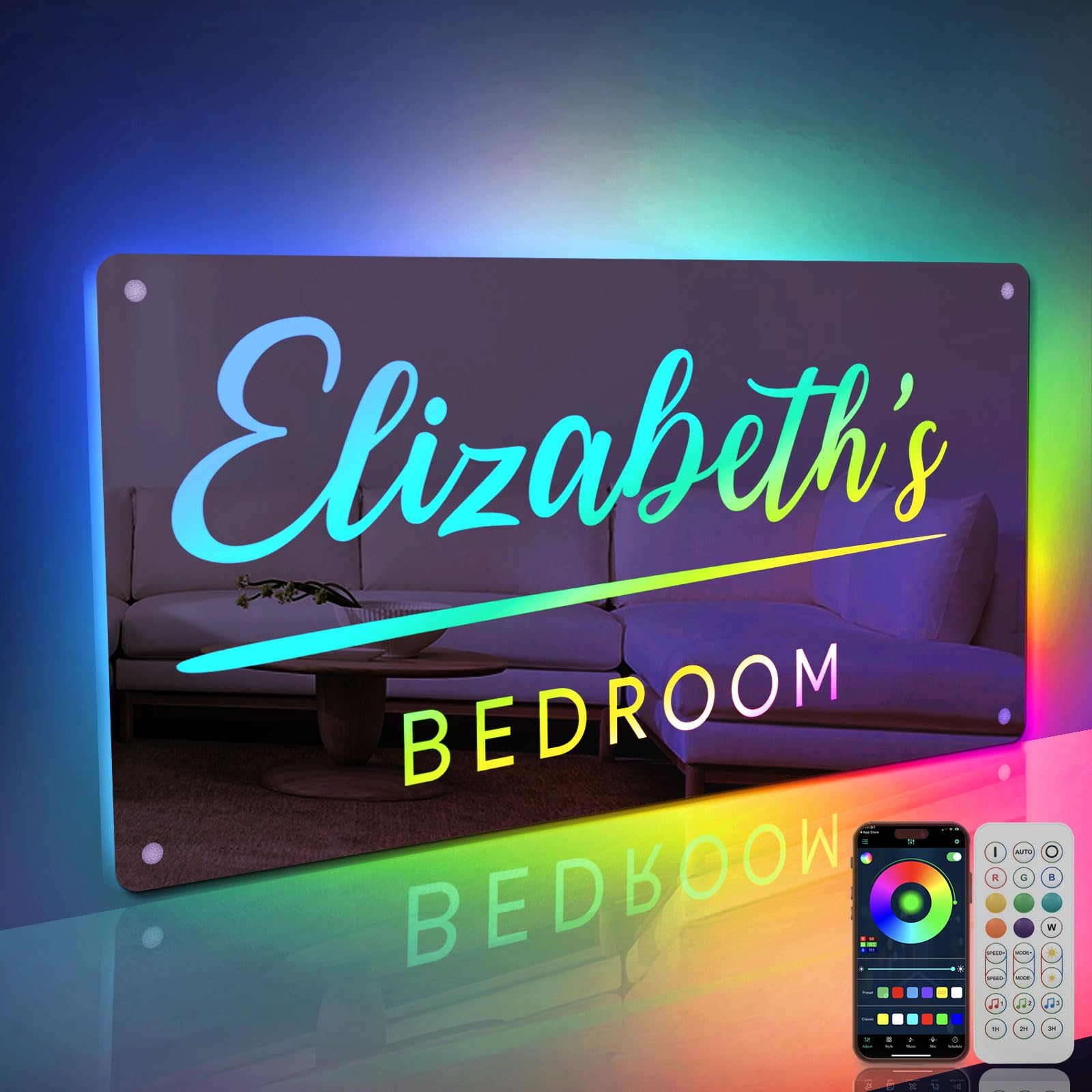 Amazon.com : Personalized Name Mirror LED Light with Remote, RGB Custom ...
