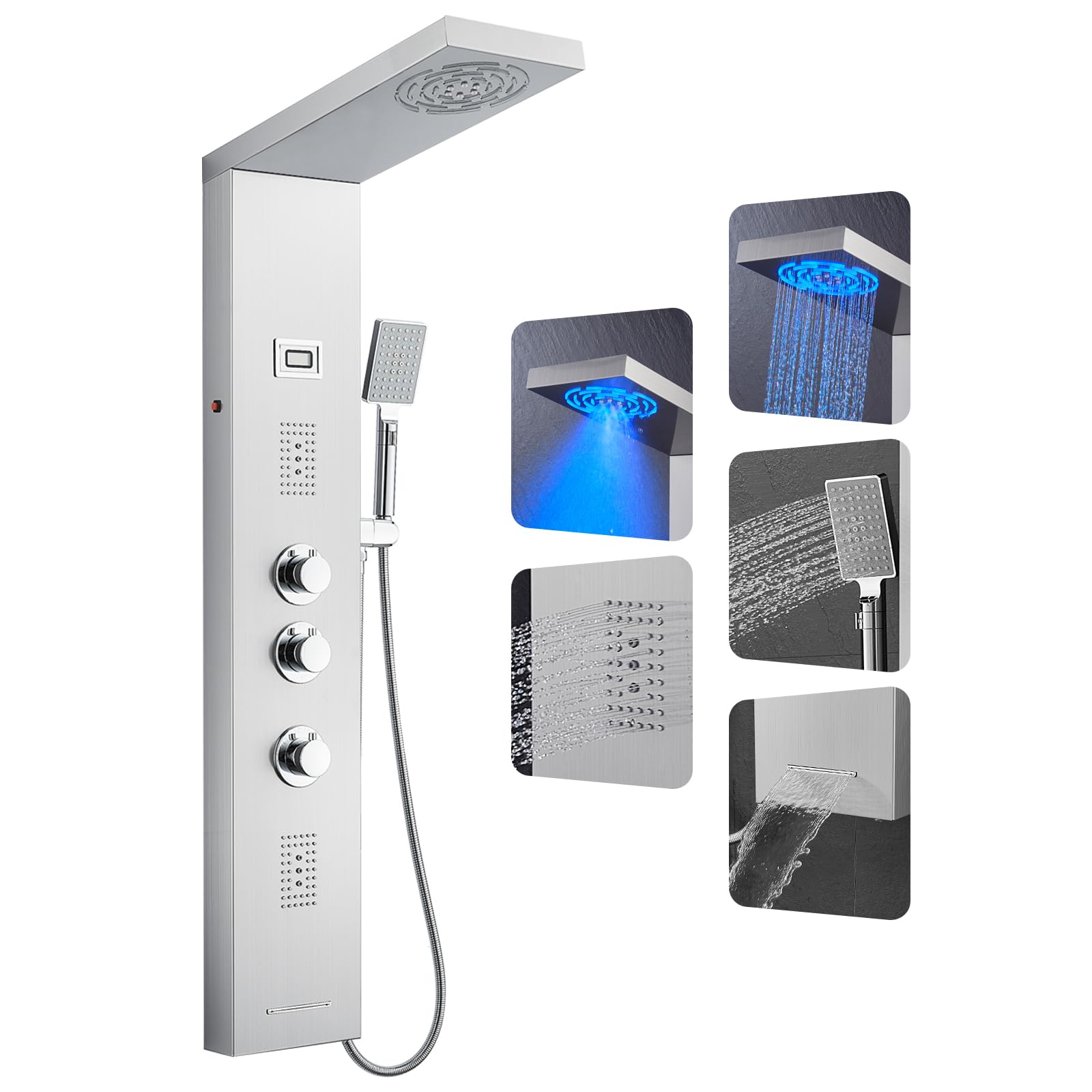 ROVOGO Shower Panel Tower System with Led Lights, Rainfall Mist Shower ...