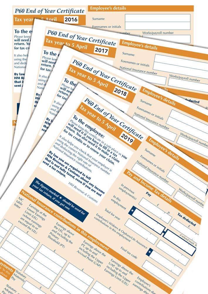 Buy P60 Forms x 2 Forms Each for 2017, 2018, 2019 2020 SAGE IRIS/TAS ...