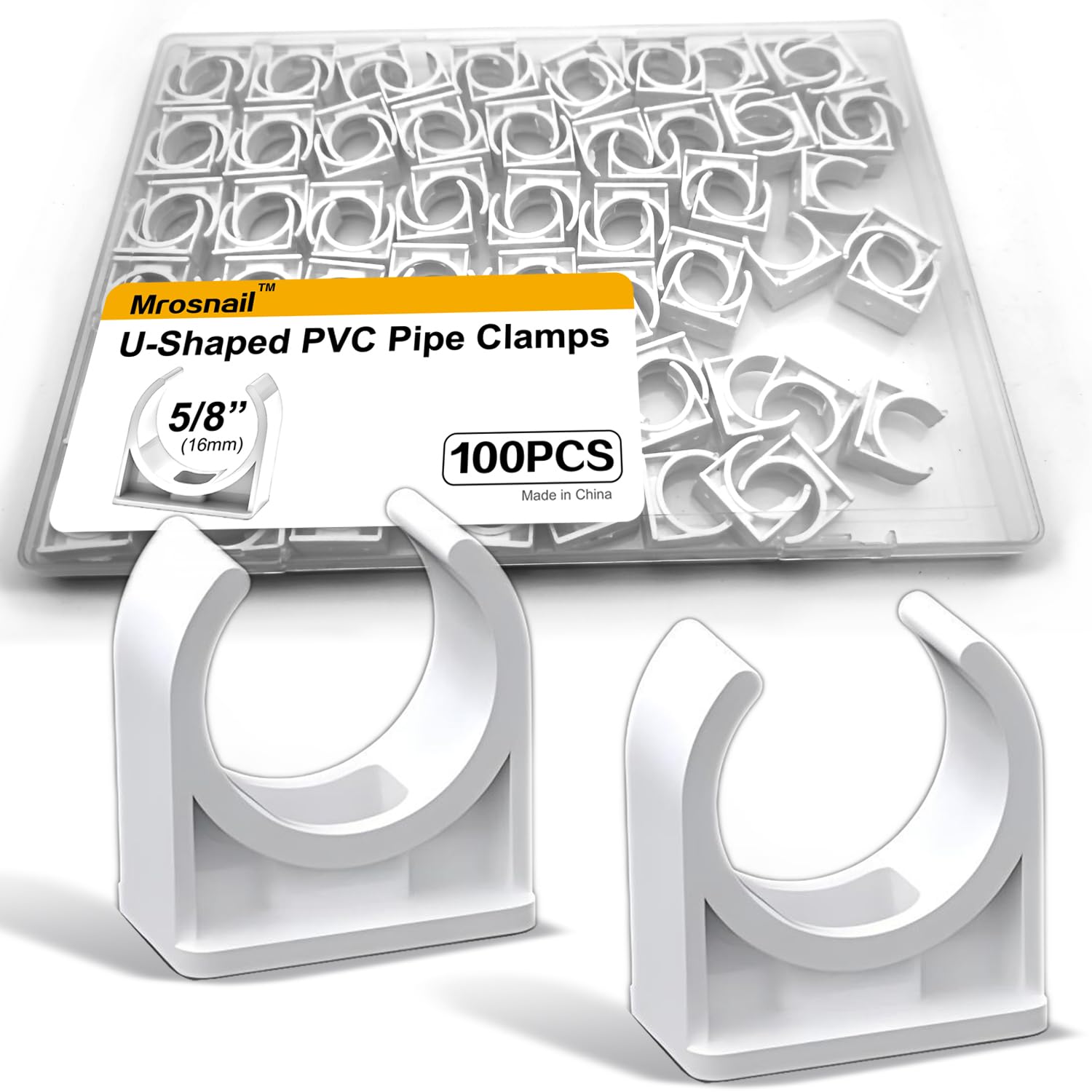Mrosnail 100 Pcs U-Shaped PVC Pipe Clamps, 16mm White Clips for 1/4 ...