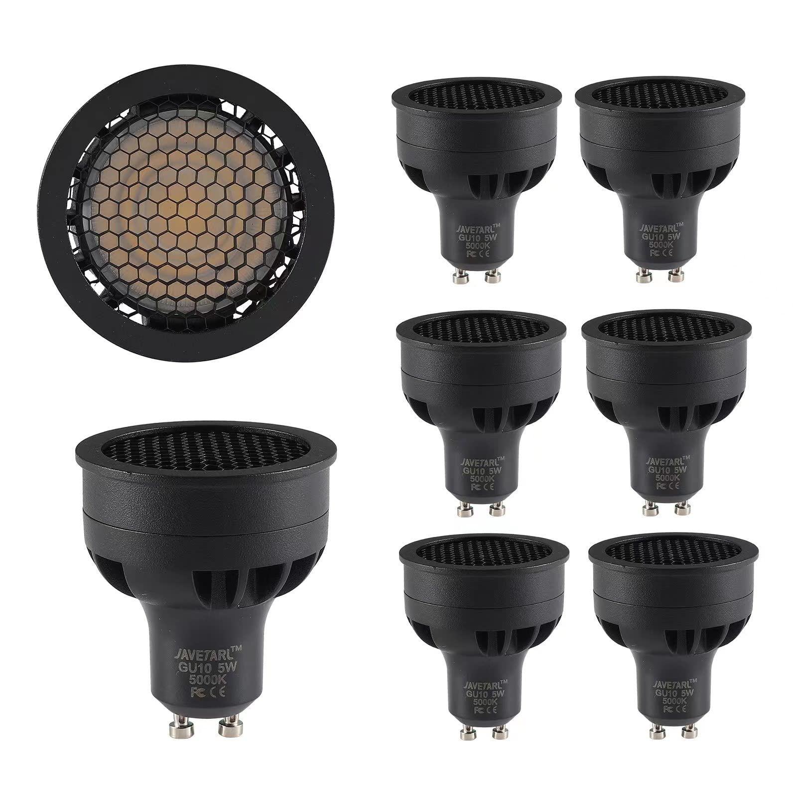 Javetarl GU10 LED Light Bulbs,5W(50W Equivalent) MR16 Honeycomb LED ...