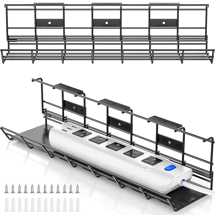 Buy Cable Management Under Desk Tray 2 Pack, Metal Cord Organizer with ...