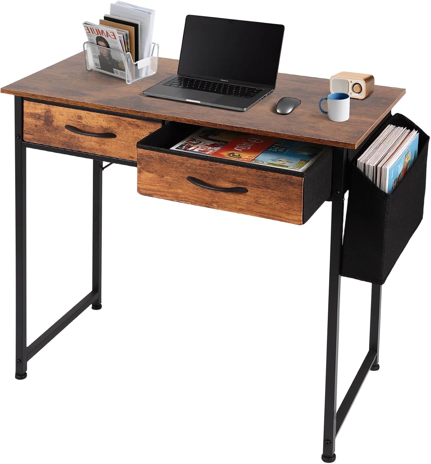 Amazon.com: GCCSJ 31.5 Inch Small Computer Desk with 2 Fabric Drawers ...