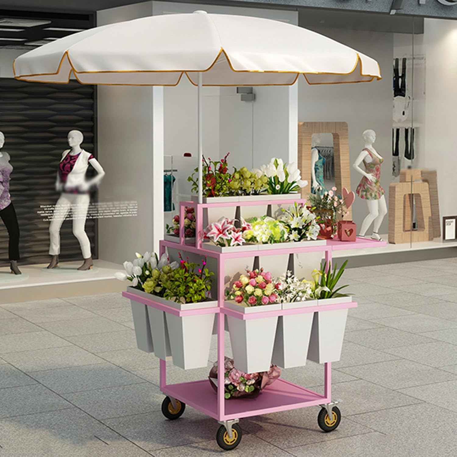 Amazon.com : Outdoor Flower Display Stand, Mobile Metal Flower Cart ...
