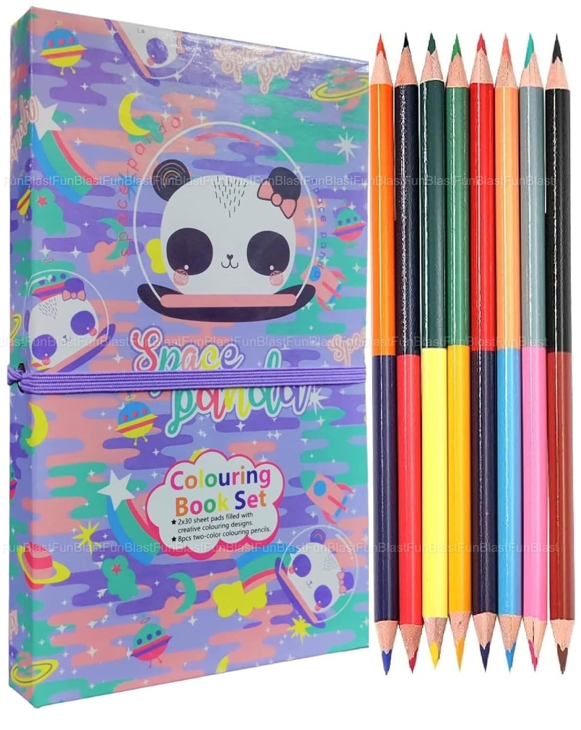 FunBlast Panda Theme Cartoon Colouring Book with 8 Double Side Colour ...