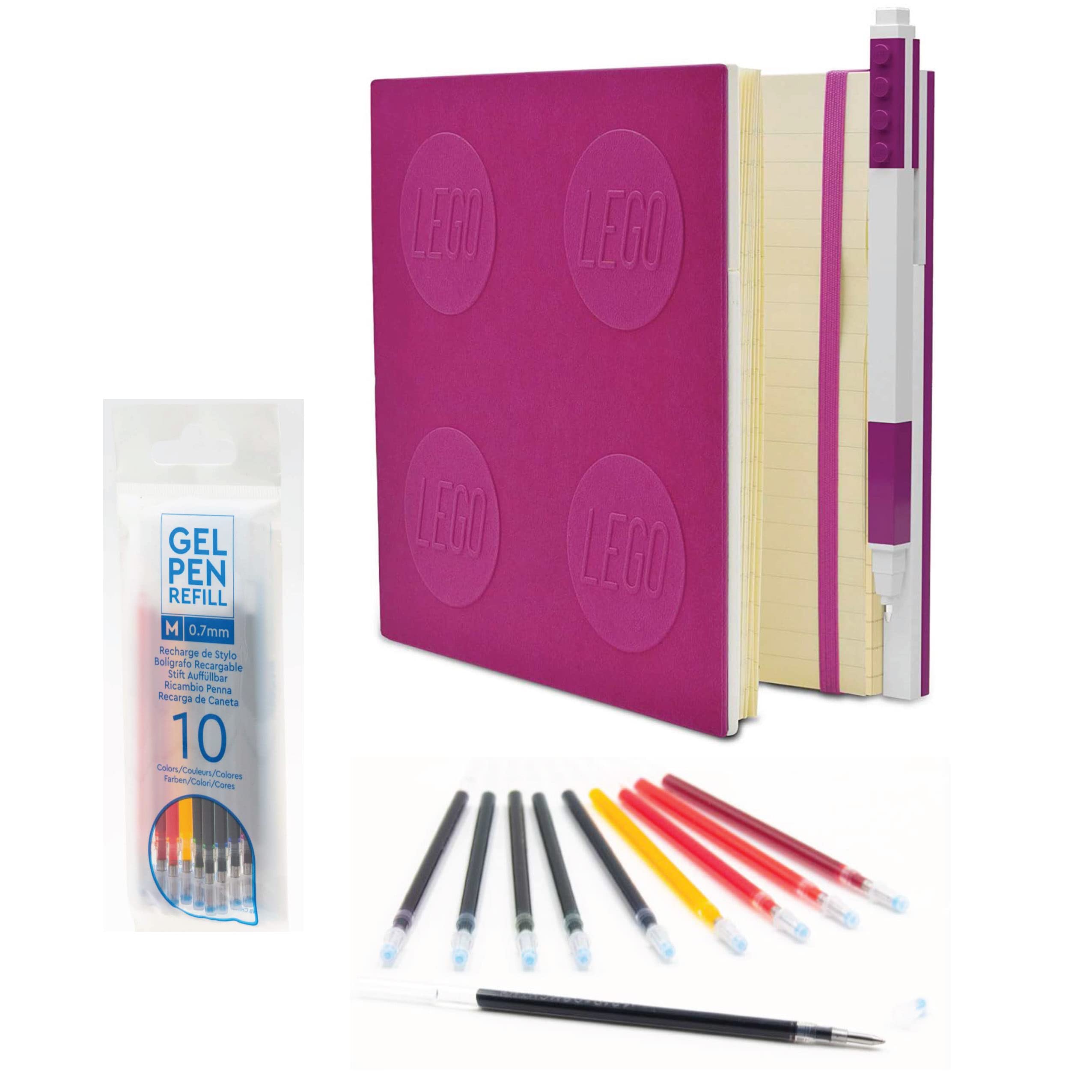 LEGO Locking Notebook (Violet) & Gel Pen with Gel Pen Ink Refills ...
