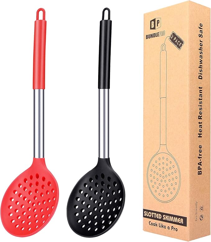 Amazon.com: Kitchen Ladle Strainer Set of 2 Large Slotted Spoon with ...