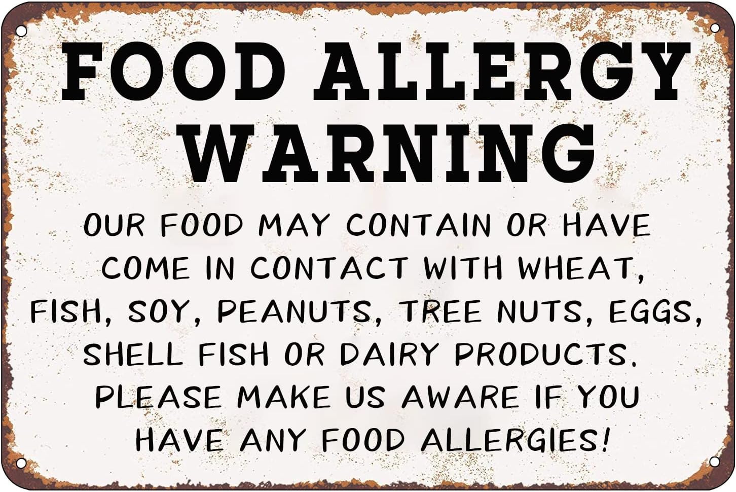 Amazon.com: 8x12 IN Food Allergy Warning Safety Signs Warning Sign ...