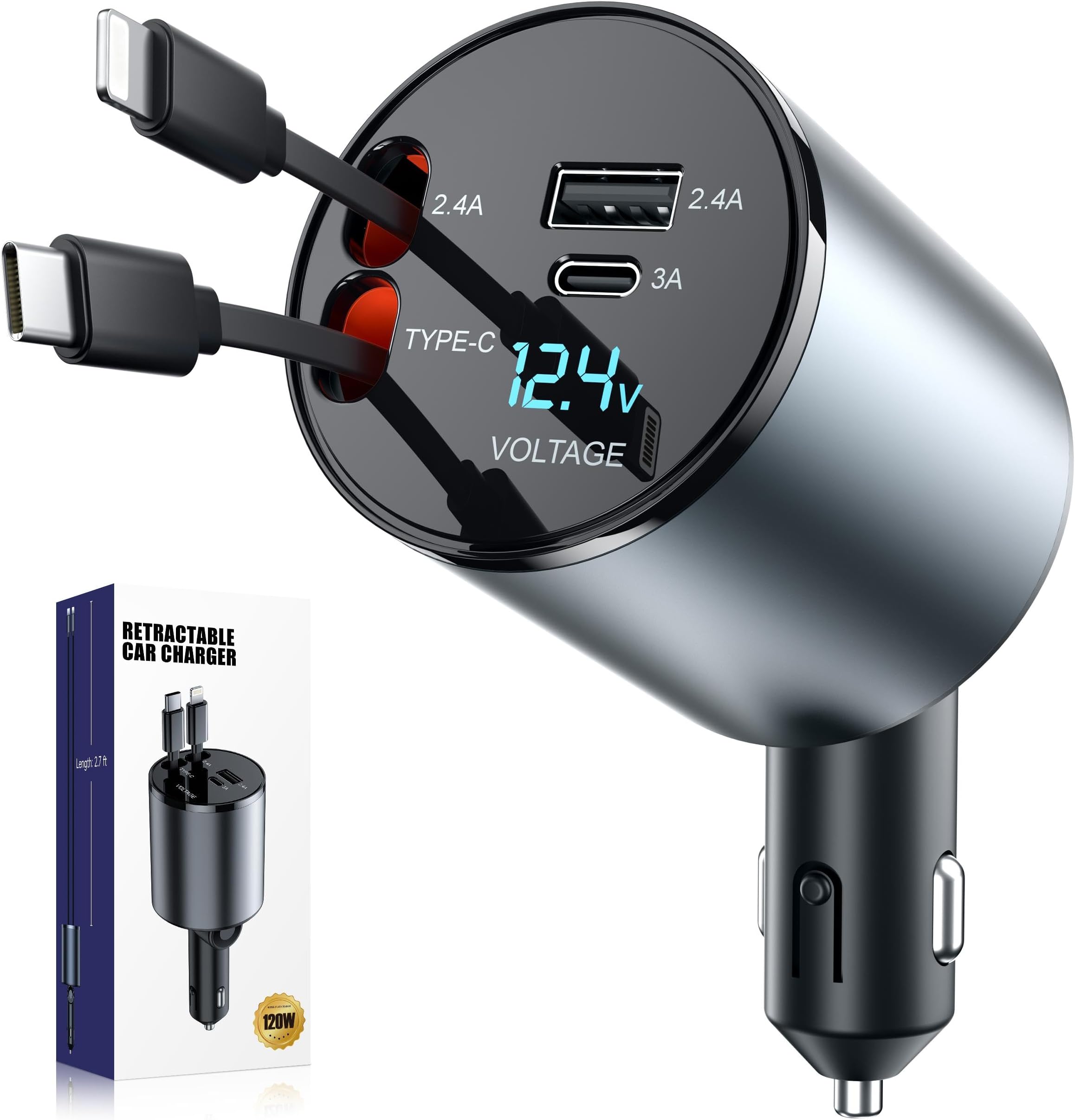 Amazon.com: Retractable Car Charger, Small 3 in 1 Fast Charge Car Phone ...