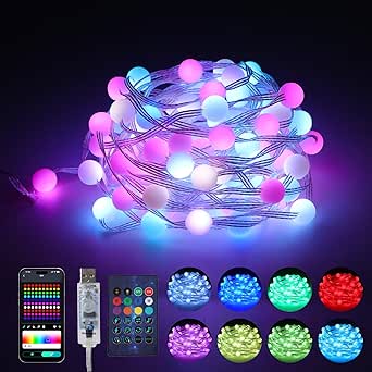 Amazon.com: Vigdur 45FT RGB Globe String Lights, 150 Balls DIY Color ...