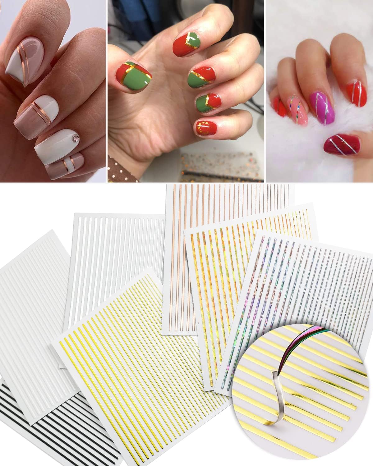 Amazon.com: 7 Sheets Nail Striping Tape Metallic Lines French Tip ...