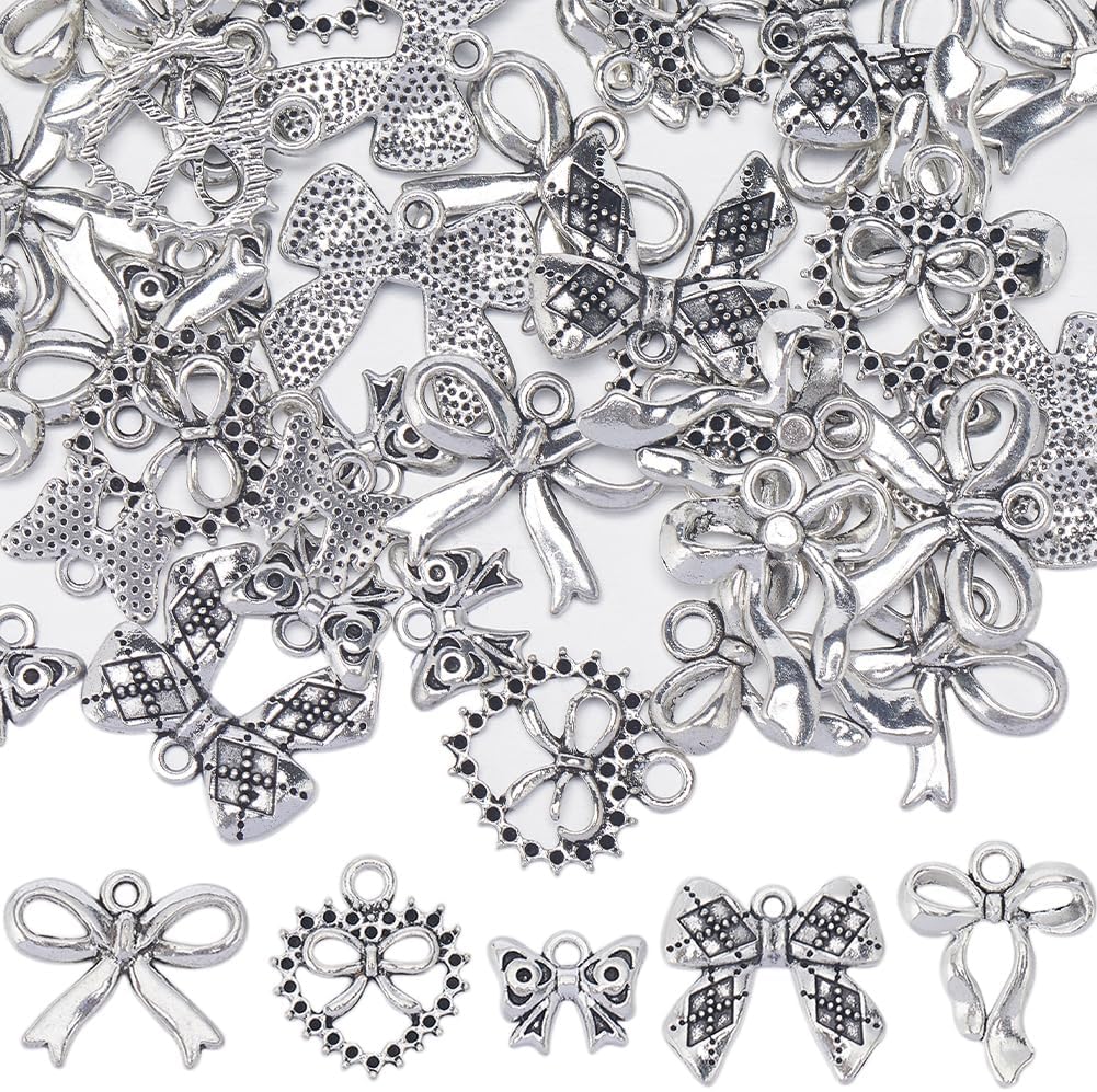 Amazon.com: SUNNYCLUE 1 Box 50Pcs 5 Styles Bow Charms Bowknot Charm ...