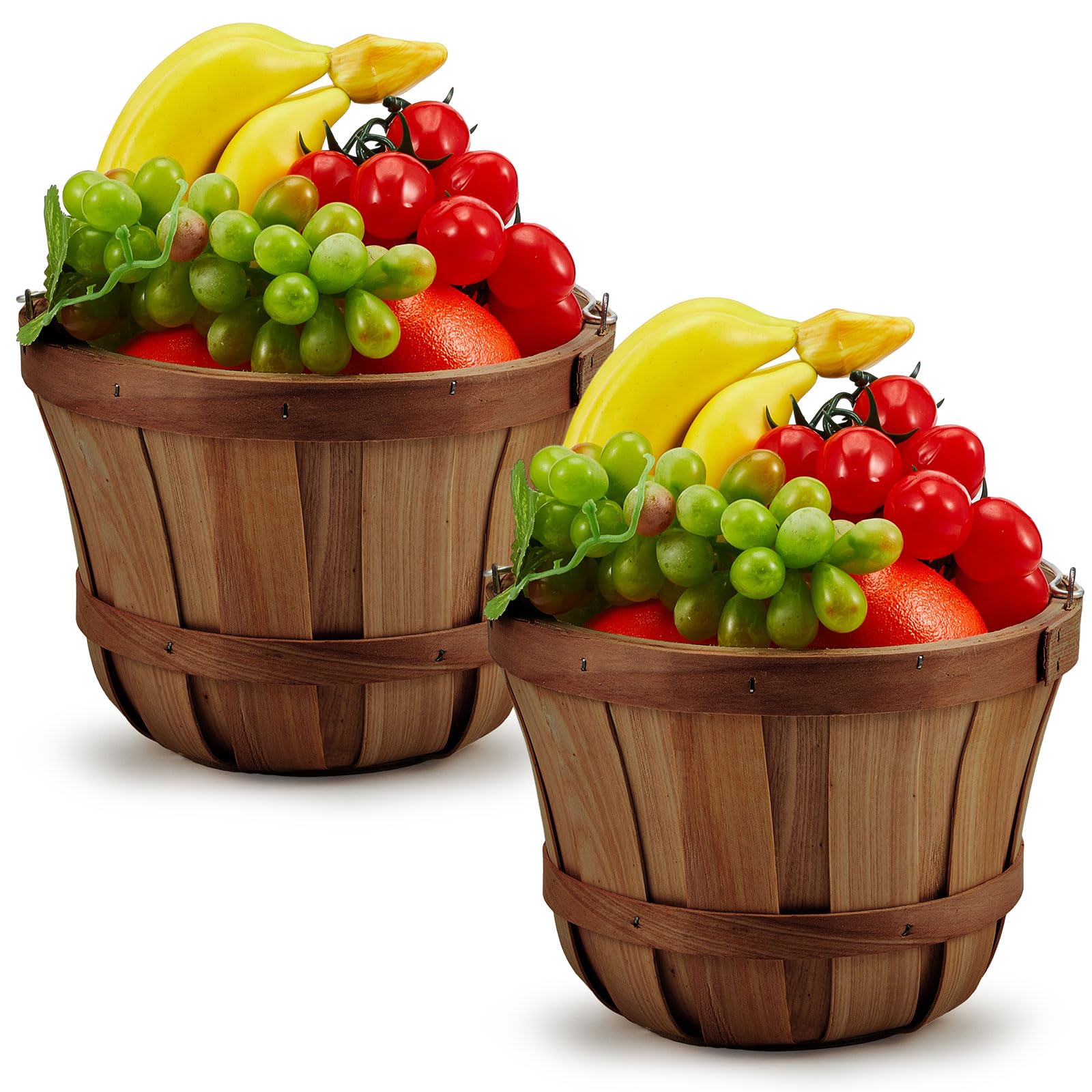Amazon.com: Tatuo 2 Pcs Round Wooden Baskets with Handle Wood ...